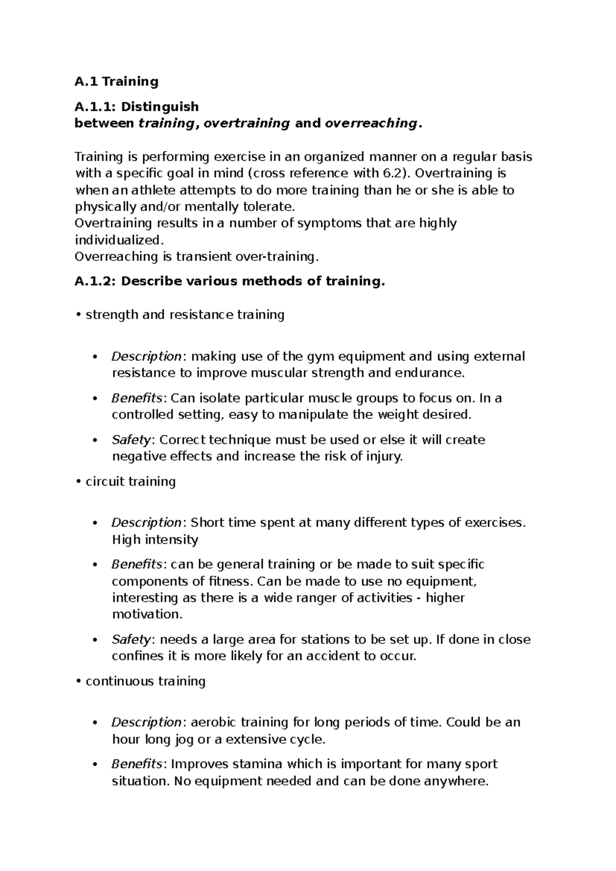 SEHS Option A1-3 Notes - A Training A.1: Distinguish between training ...
