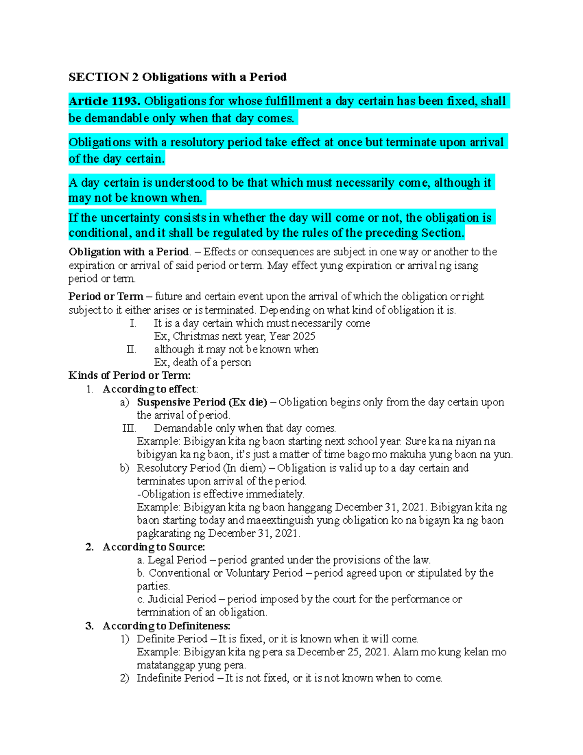 Oblicon CH3 Sec2: Understanding Obligations with a Period - Studocu