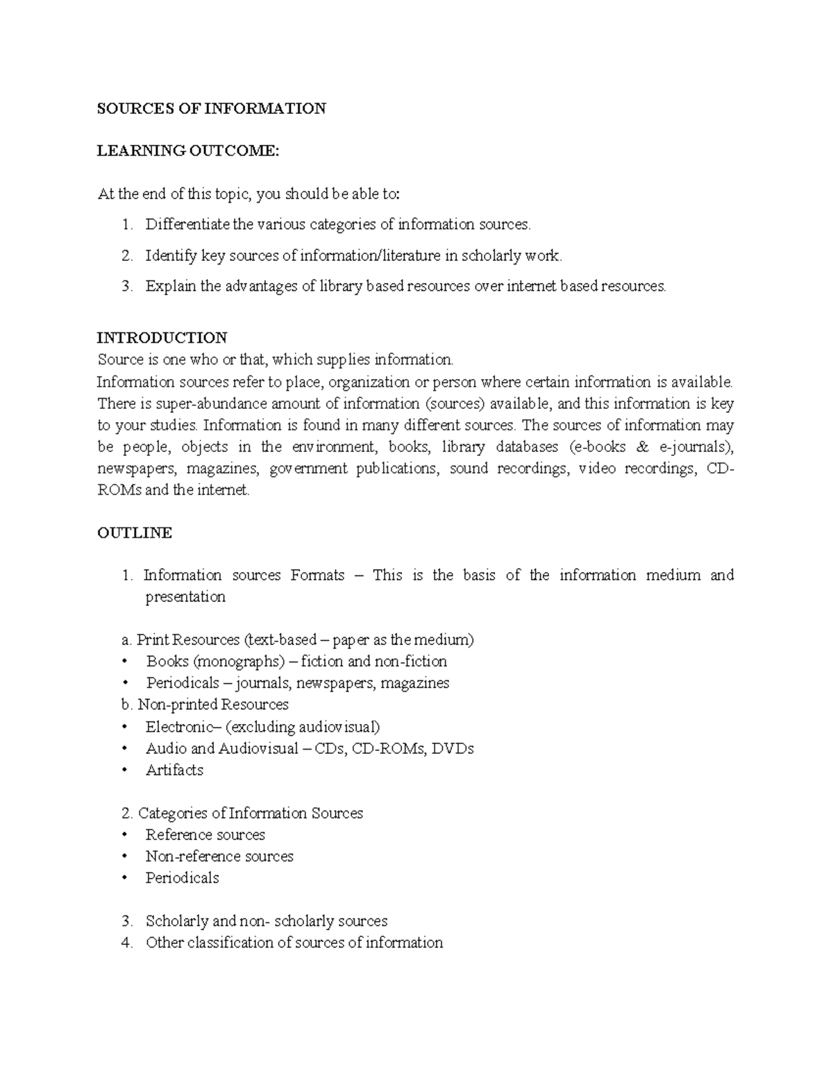 Topic 2: Understanding Sources of Information in Research Studies - Studocu