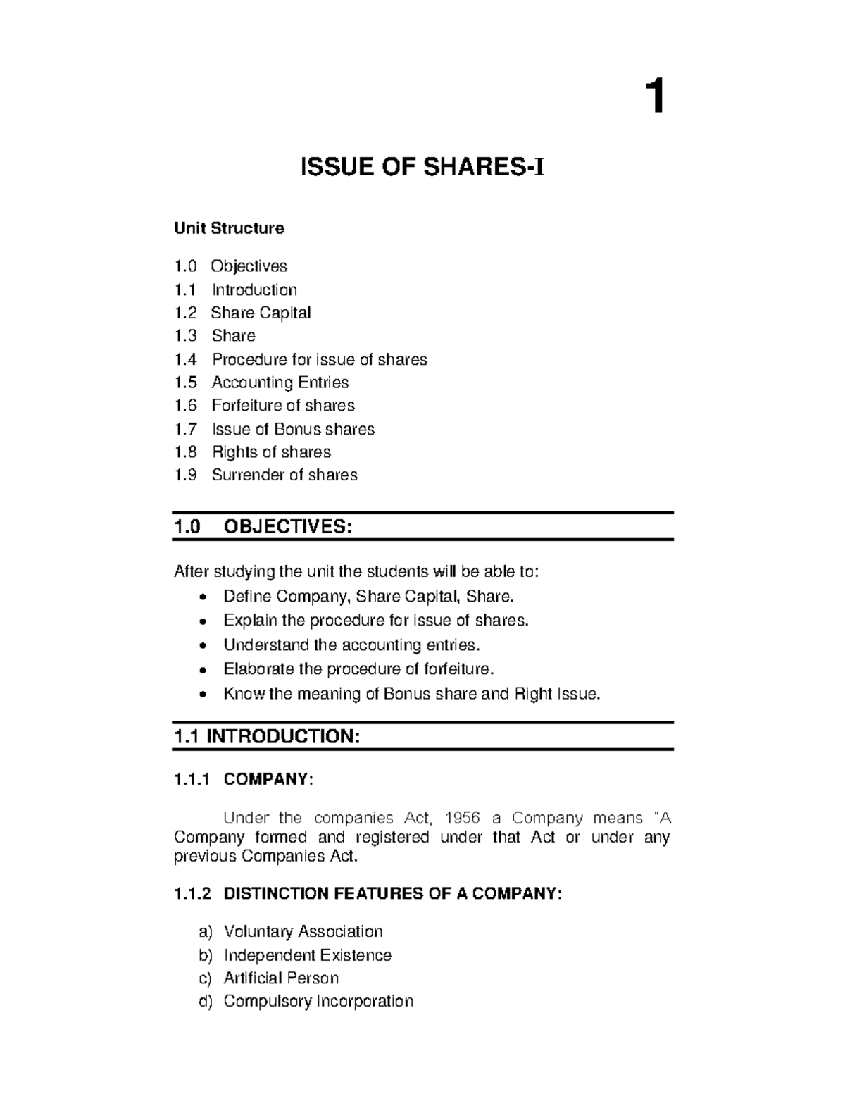 Unit Structure: Issue and Redemption of Shares & Debentures - Studocu
