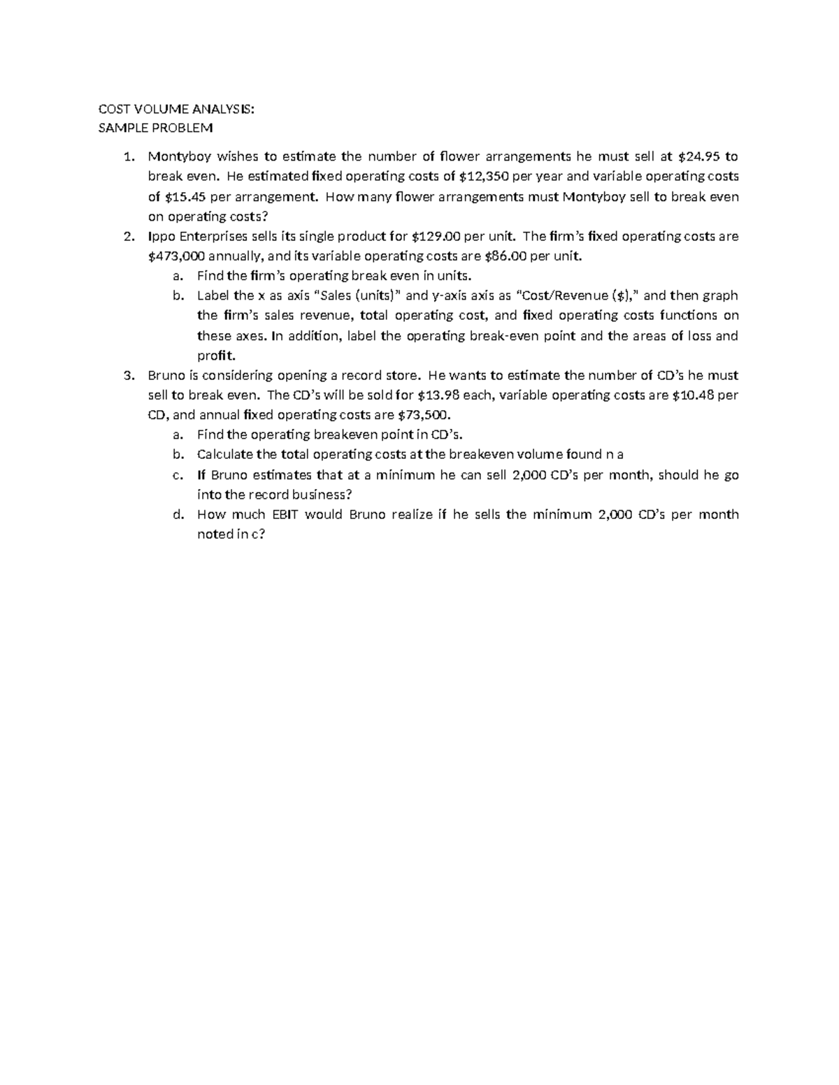 COST- Volume- Analysis Sample- Problem Chapter-7-1 - COST VOLUME ...