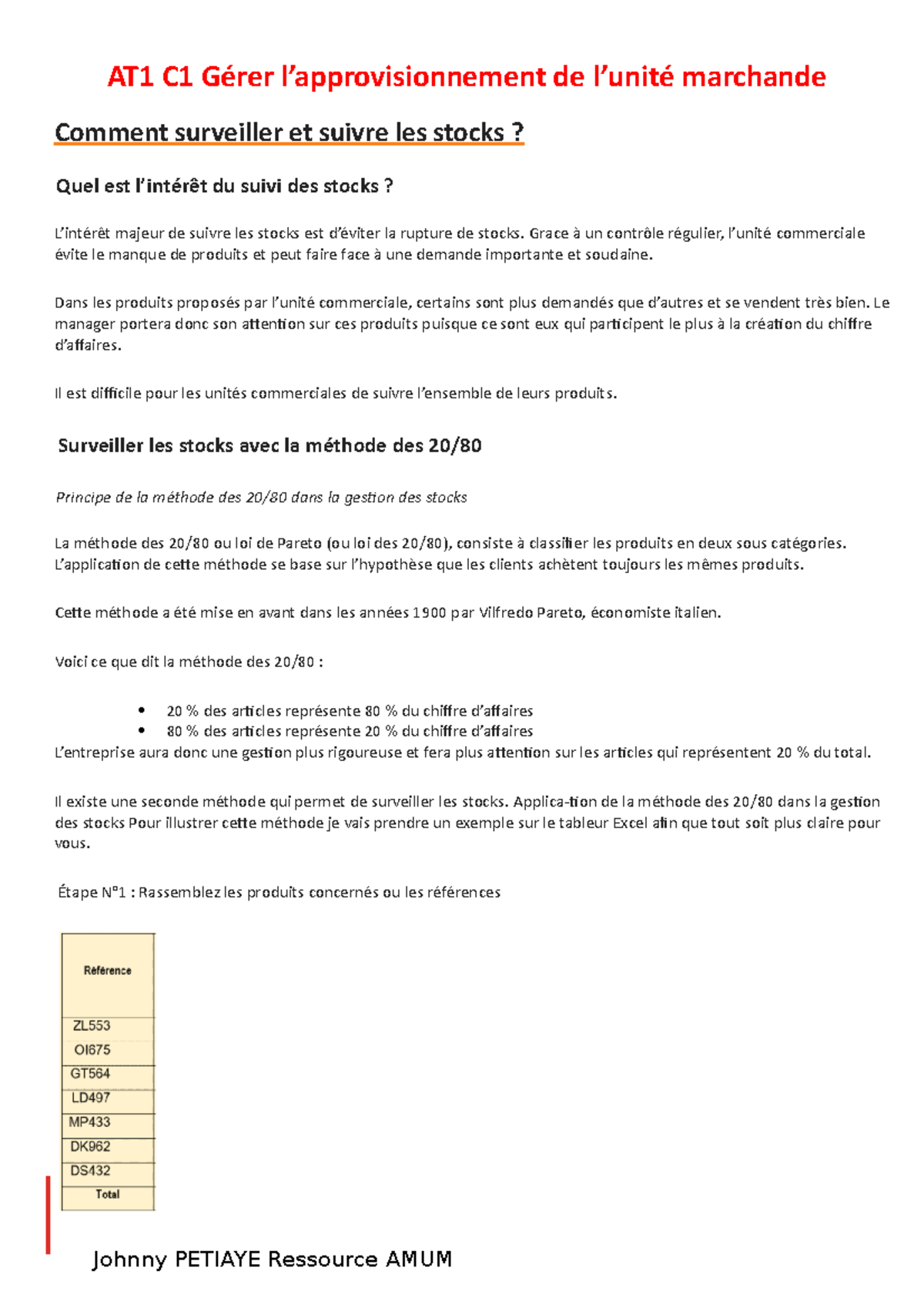 AT1 C1 Corrigé - Gestion des Stocks de l'Unité Marchande - Studocu