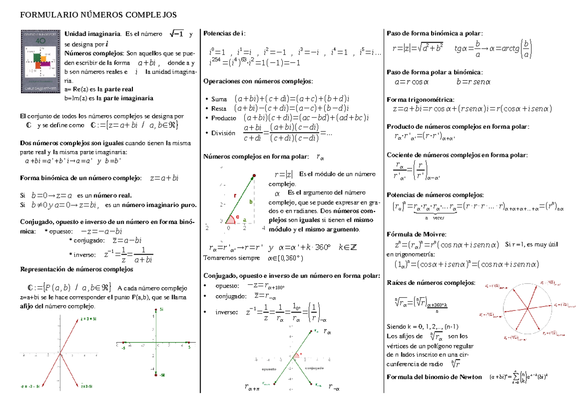 Formulario de Números Complejos - Matemáticas Avanzadas - Studocu