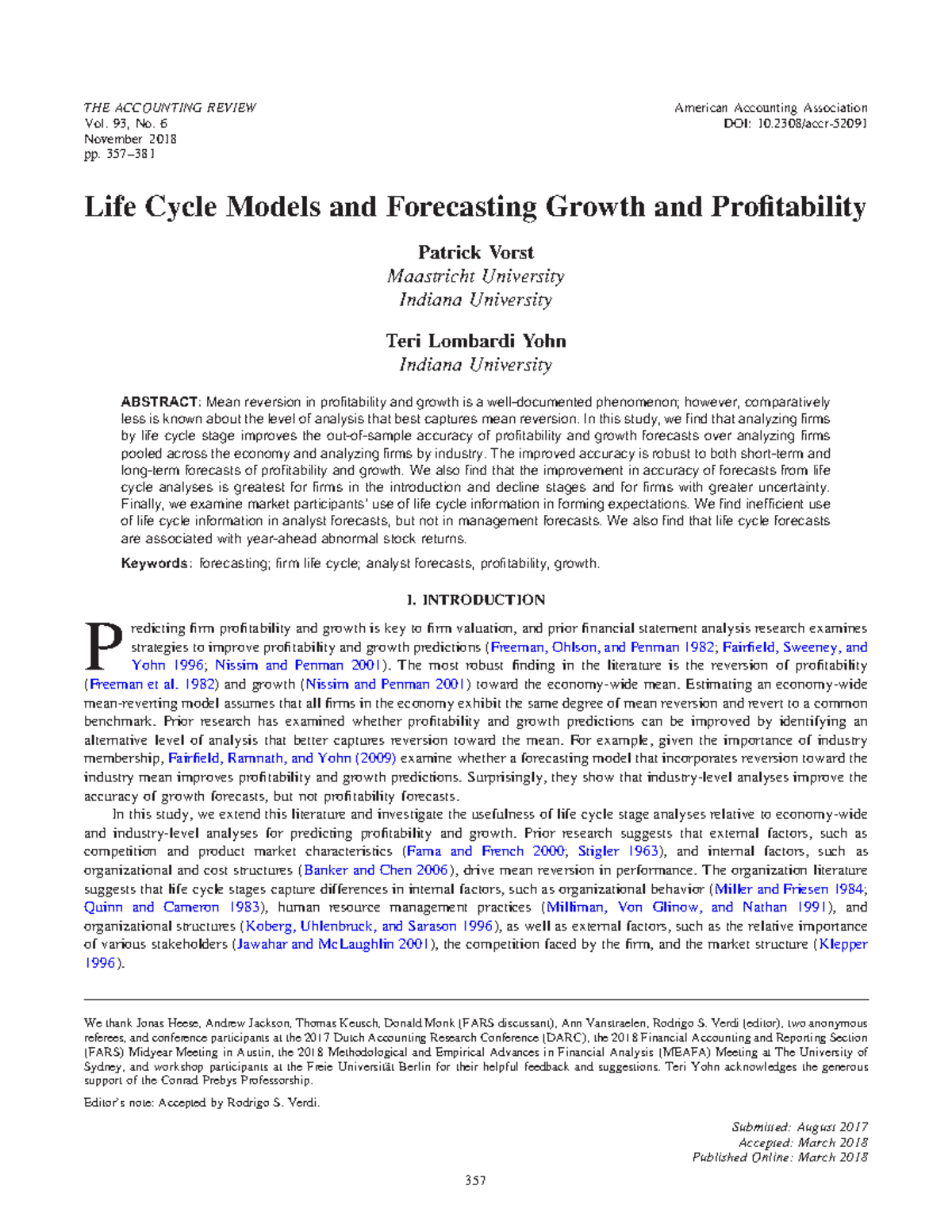 A6) Life Cycle Stages in Profitability & Growth Forecasting Models ...