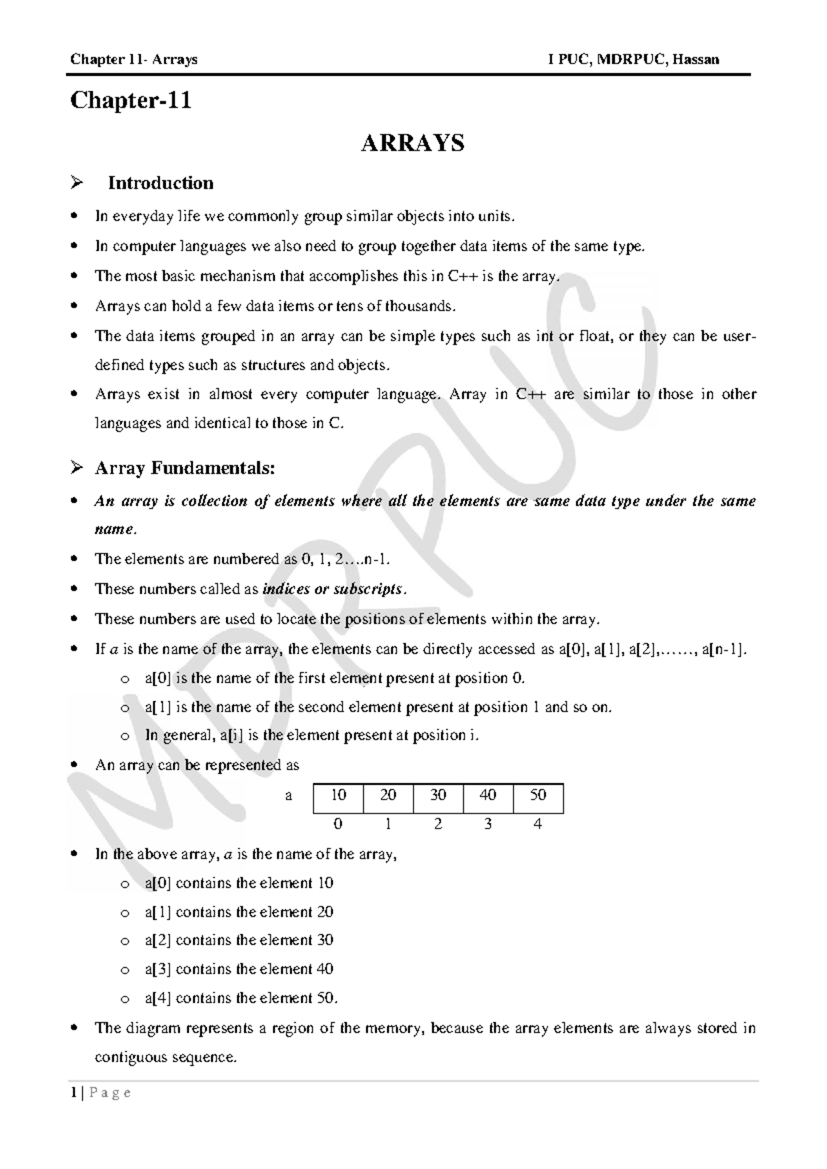 Chapter 11: Arrays Overview PUC, MDRPUC, Hassan - Studocu