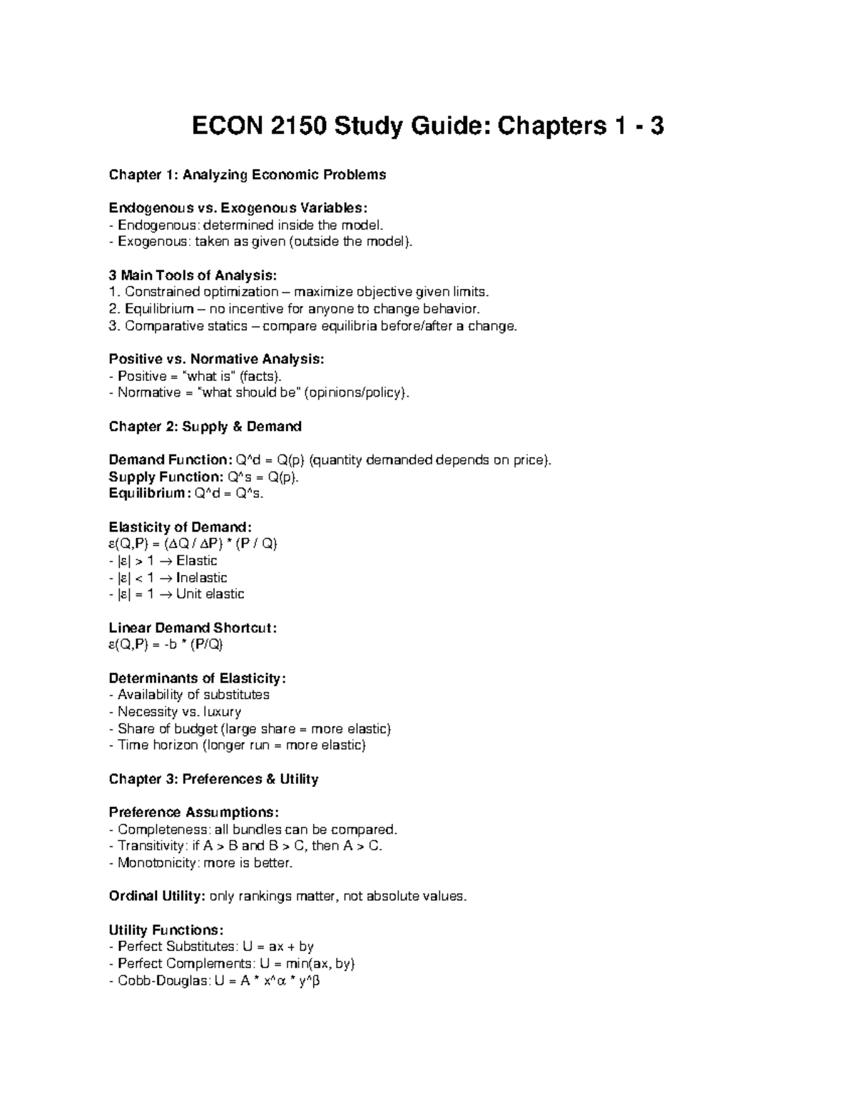 ECON 2150 Study Guide: Key Concepts from Chapters 1-3 - Studocu