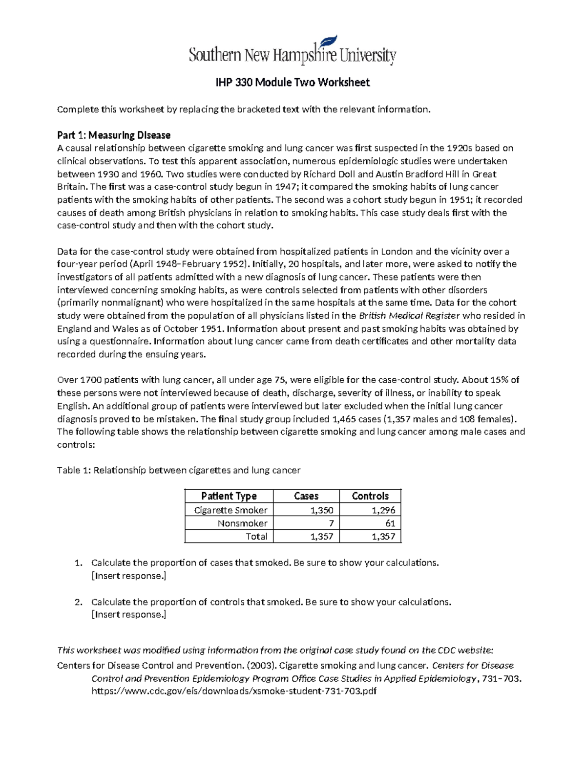 IHP 330 Module Two Disease Measurement Worksheet - Studocu
