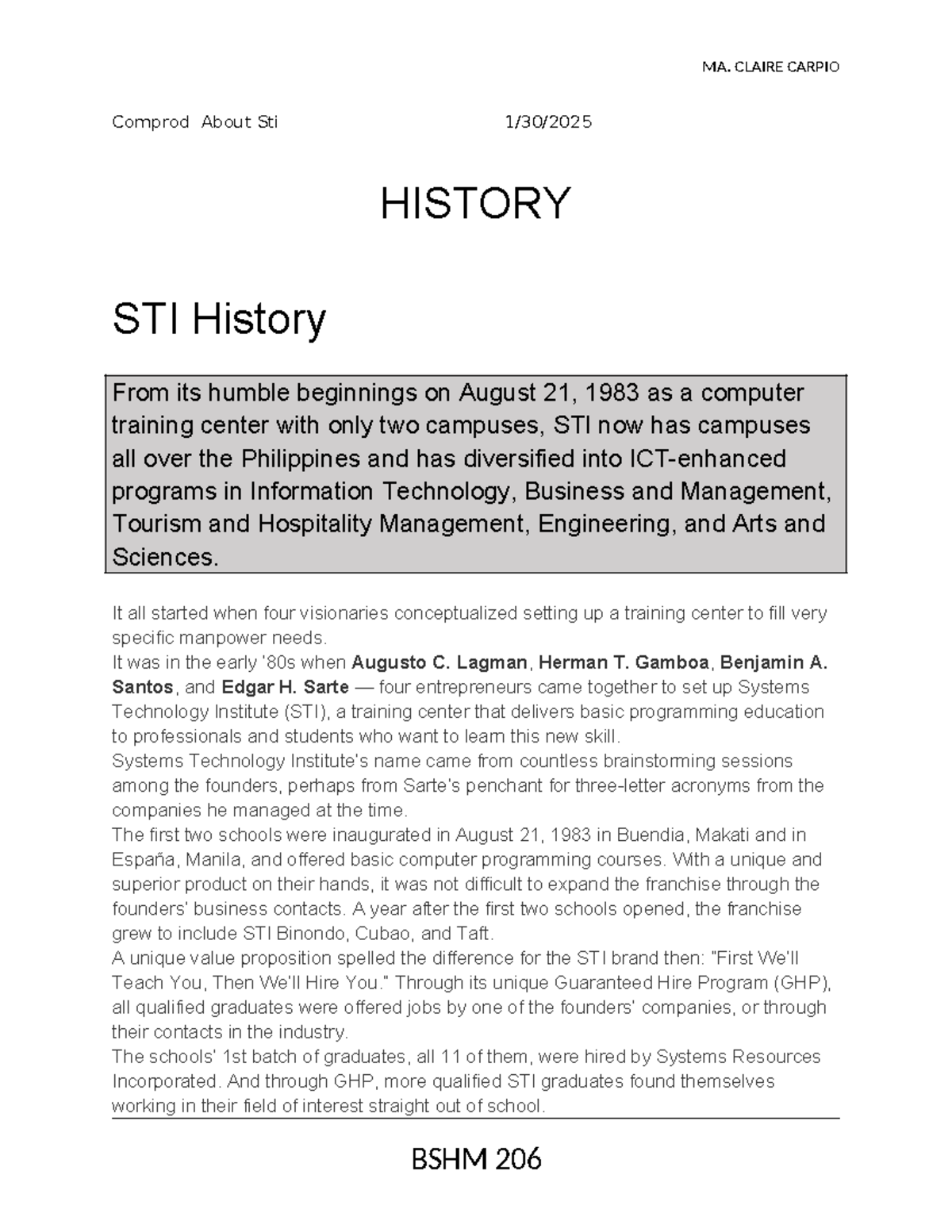 Carpio MA - activity - MA. CLAIRE CARPIO Comprod About Sti 1/30 ...