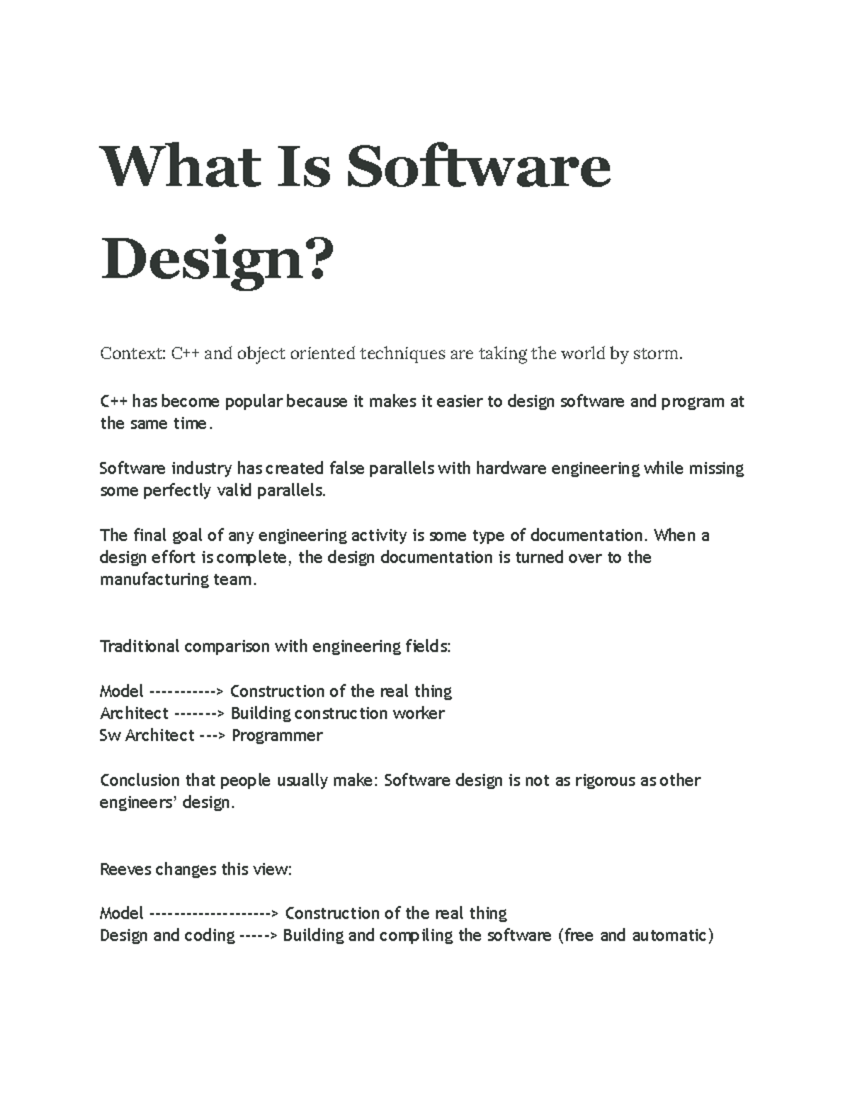 What Is Software Design? Summary & Context 2025 - Studocu