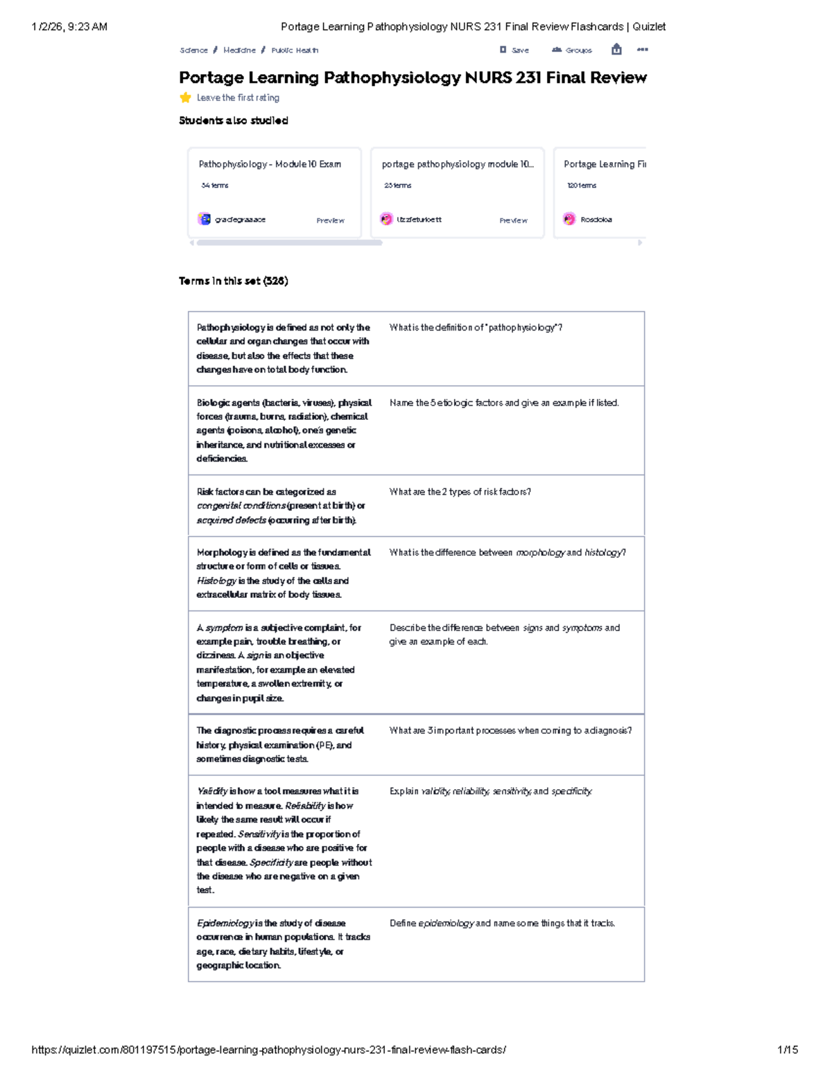 NURS 231 Pathophysiology Final Review Flashcards and Study Notes - Studocu