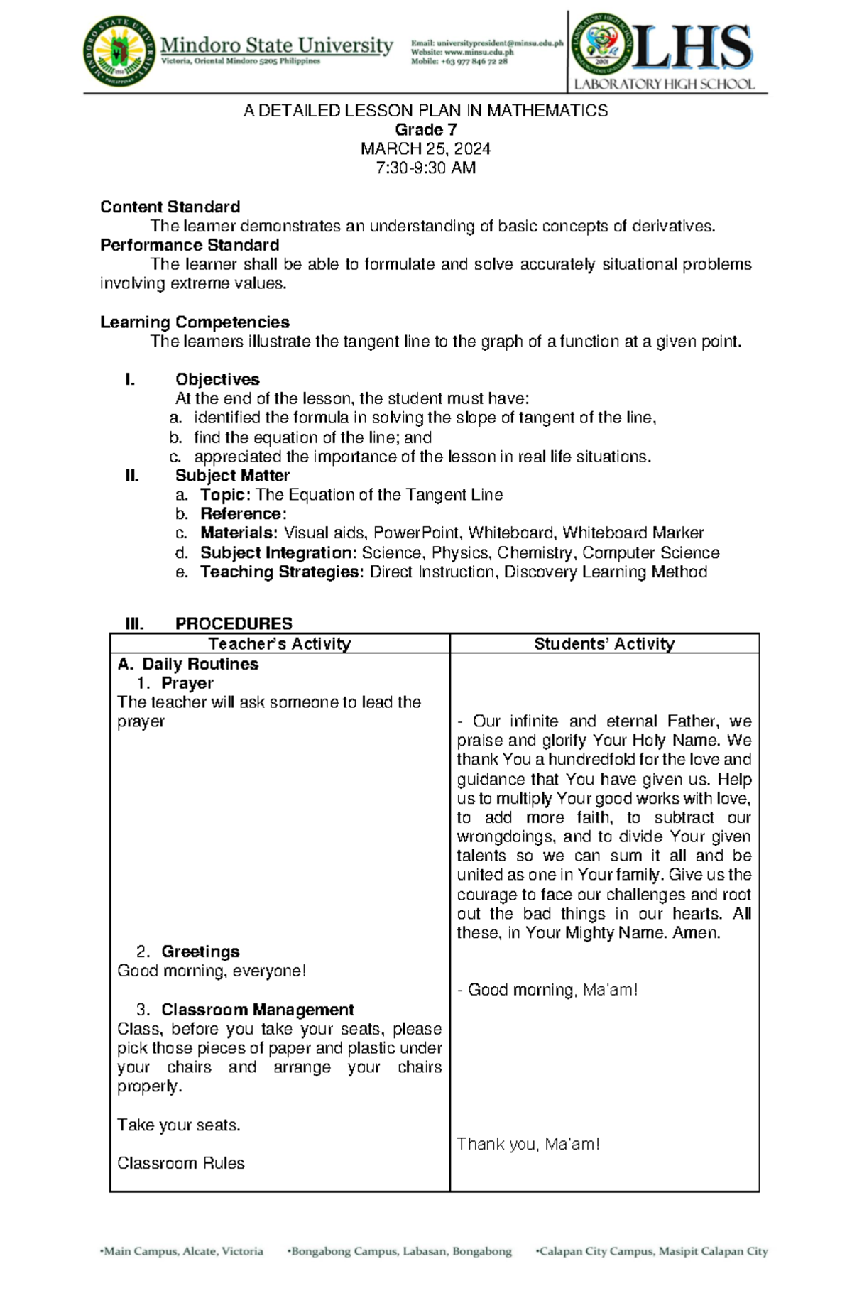 A Detailed Lesson PLAN IN Calculus - A DETAILED LESSON PLAN IN ...