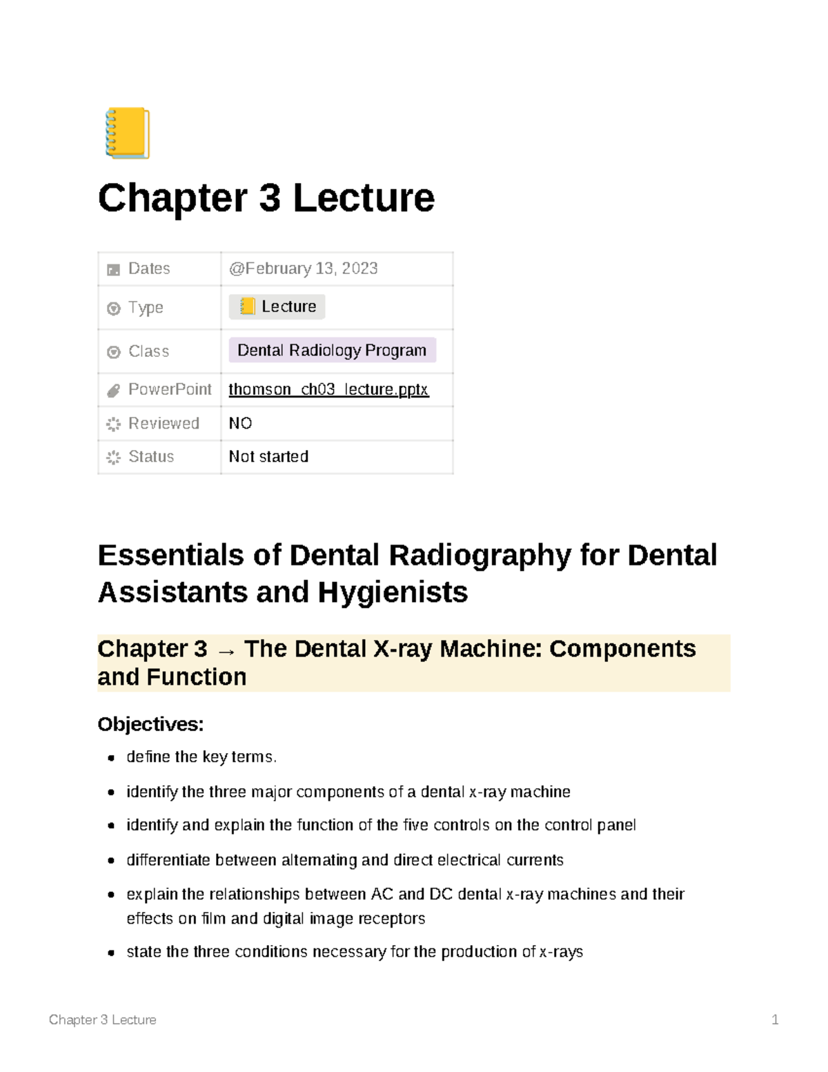 Chapter 3 Notes The Dental X-ray Machine Components and Function - À ...