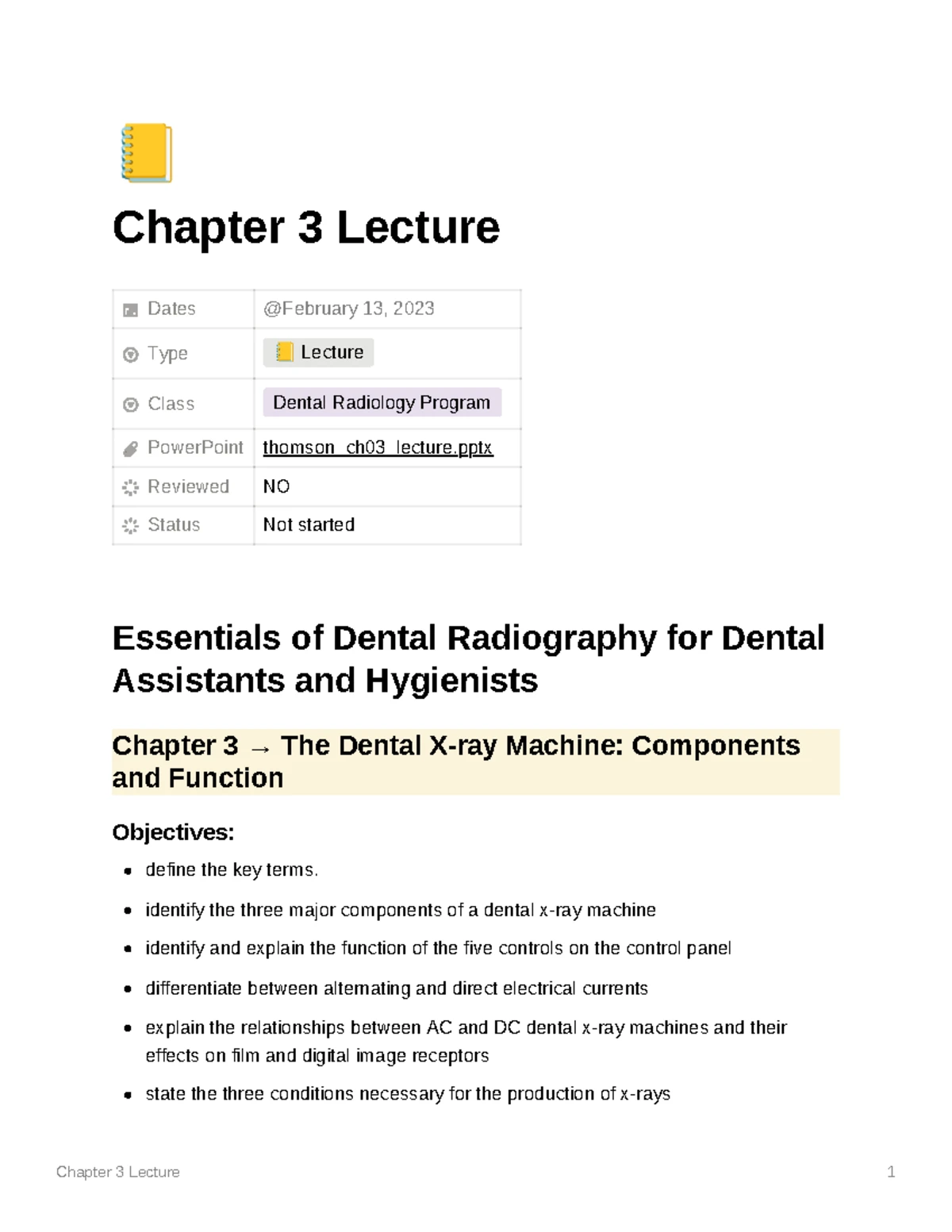 Chapter 3 Notes The Dental X-ray Machine Components and Function - À ...