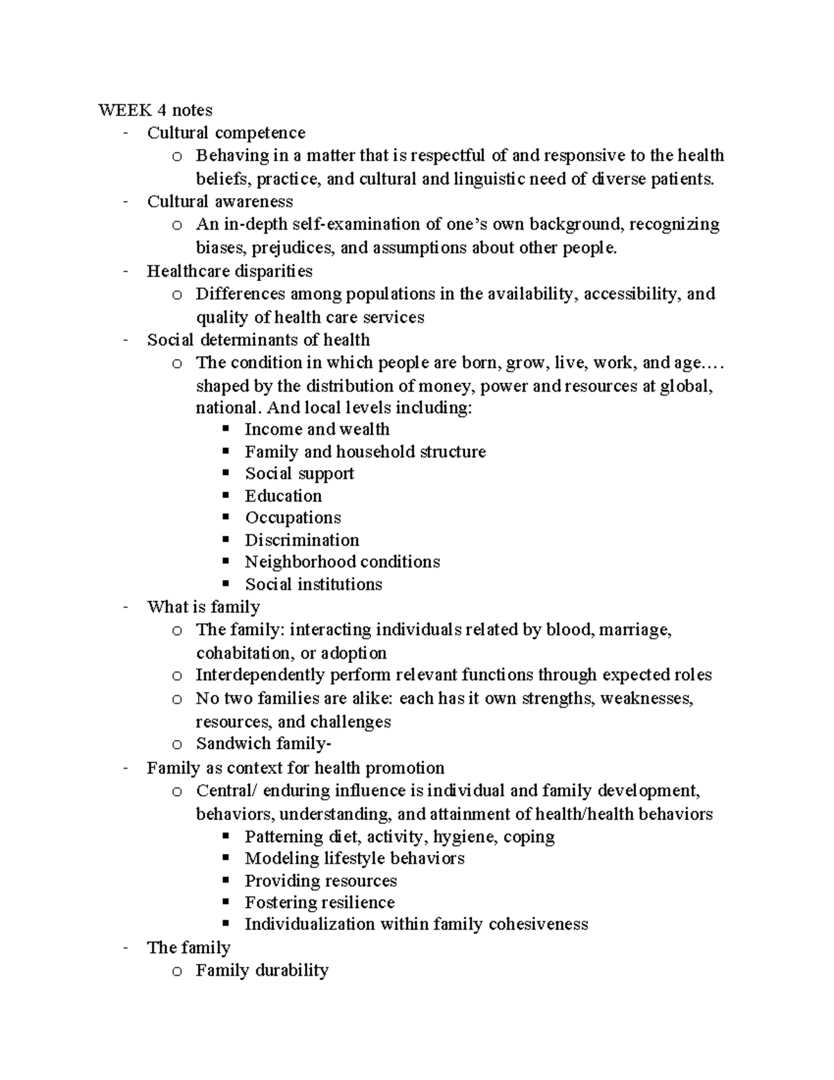 WEEK 4 Lecture Notes: Cultural Competence & Family Dynamics in Health ...
