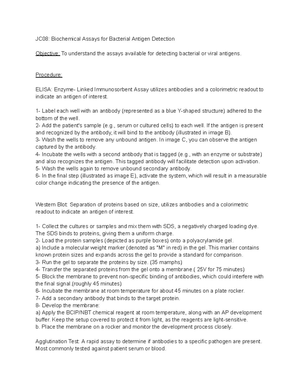 JC08: Lab 9 Biochemical Assays for Bacterial Antigen Detection - Studocu