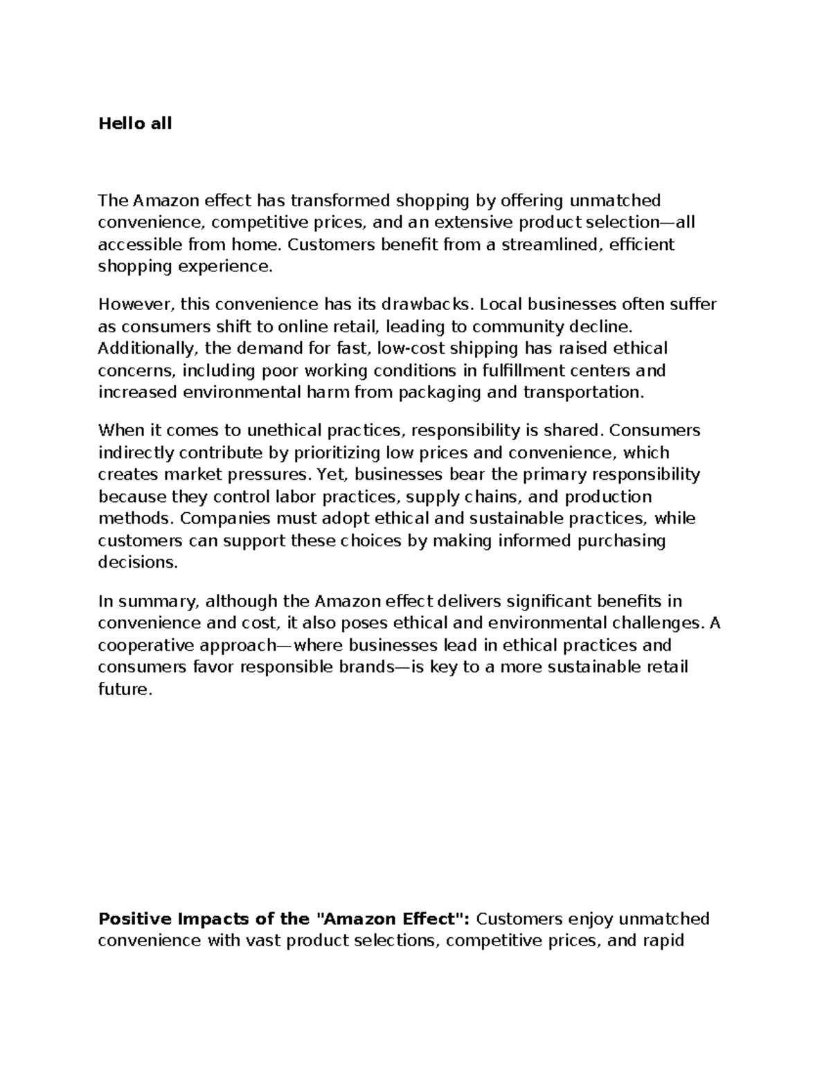 6-2 Discussion: The Amazon Effect on Business Ethics and Consumer ...