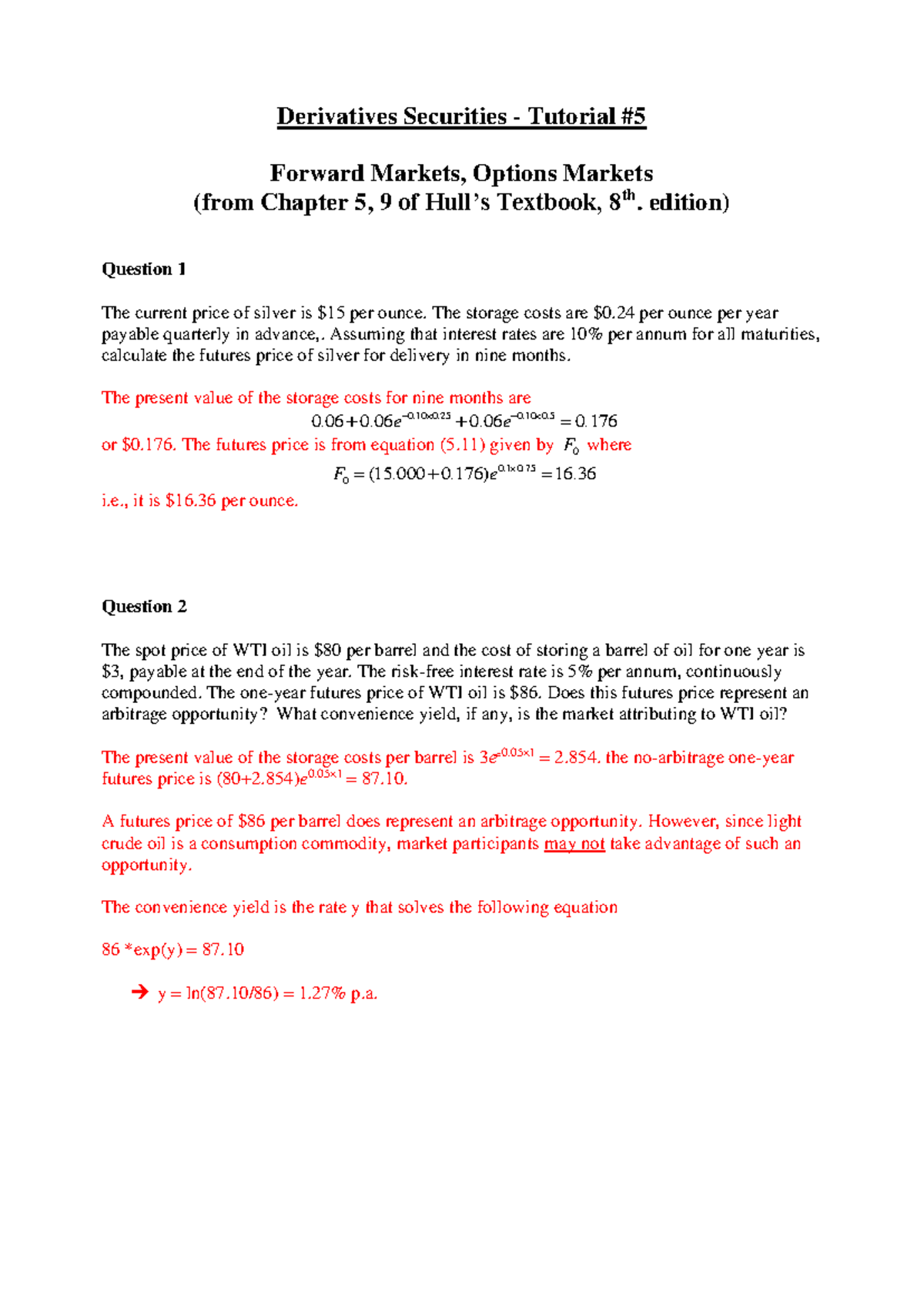 Derivatives Securities Tutorial 5 Q&A: Forward & Options Markets - Studocu
