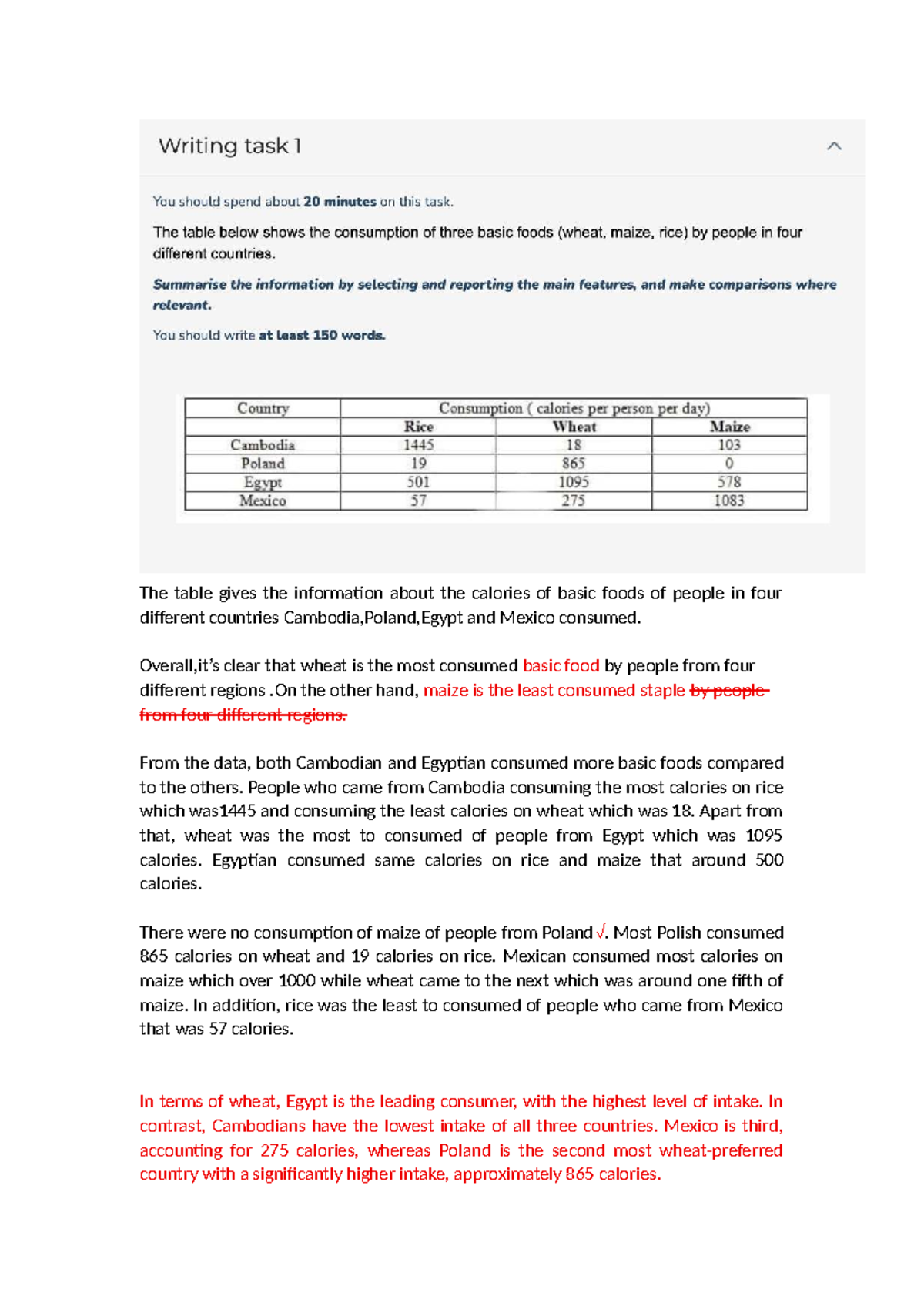 IELTS WRITING TASK 1: Caloric Intake of Staple Foods by Country - Studocu