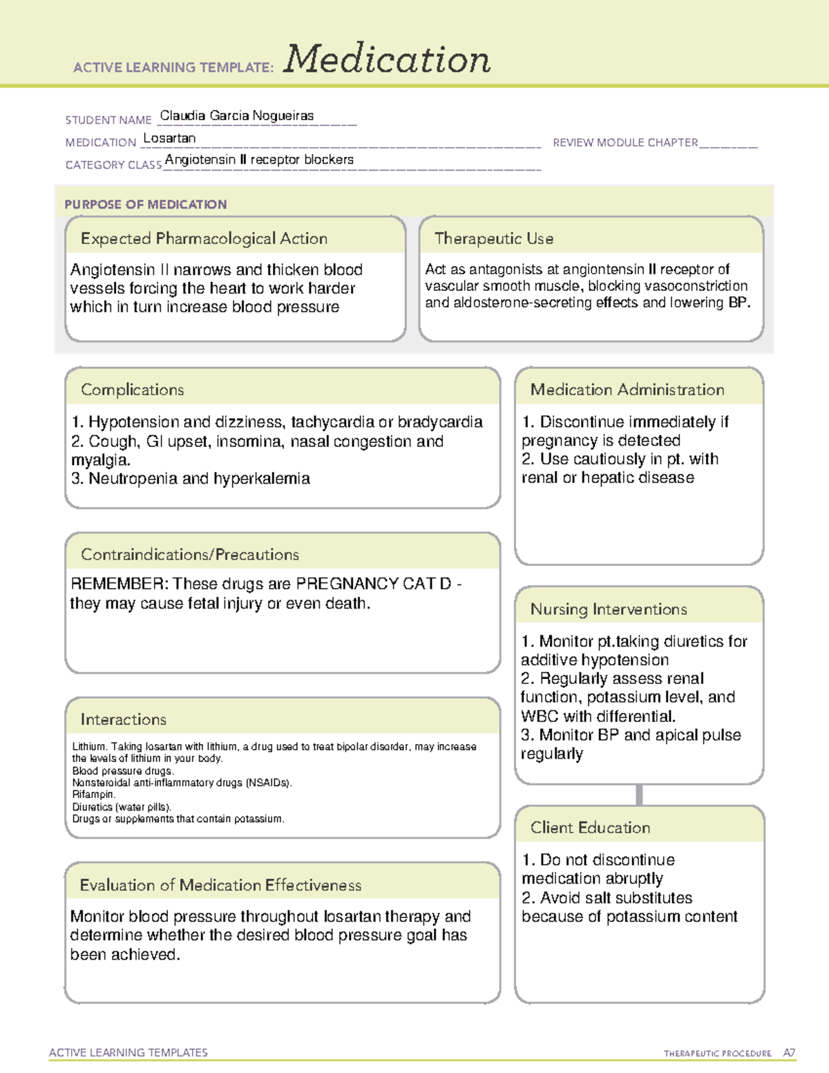 Angiotensin II - Medication templates: Cardiac meds - ACTIVE LEARNING ...