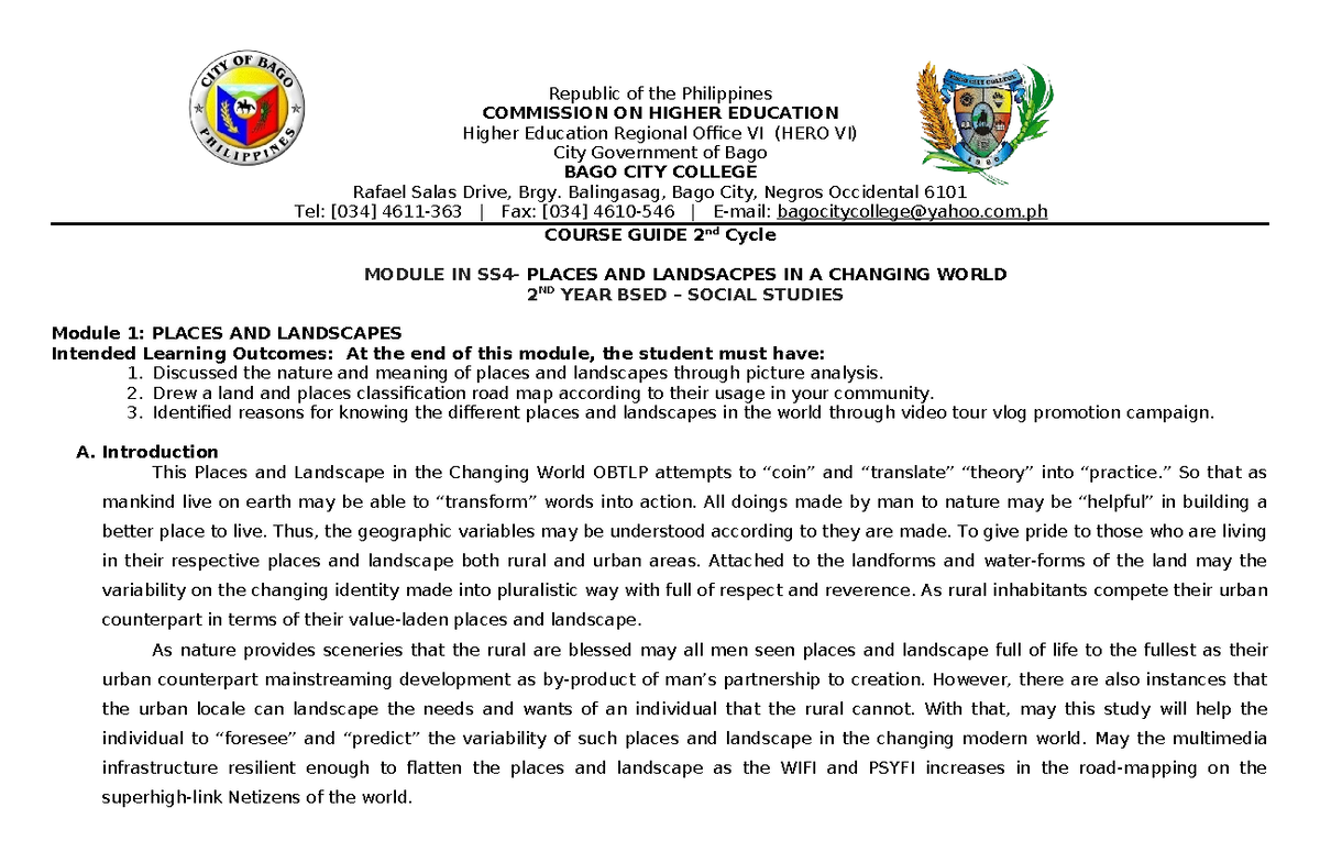Module 1: Understanding Places and Landscapes in SS4 - Studocu