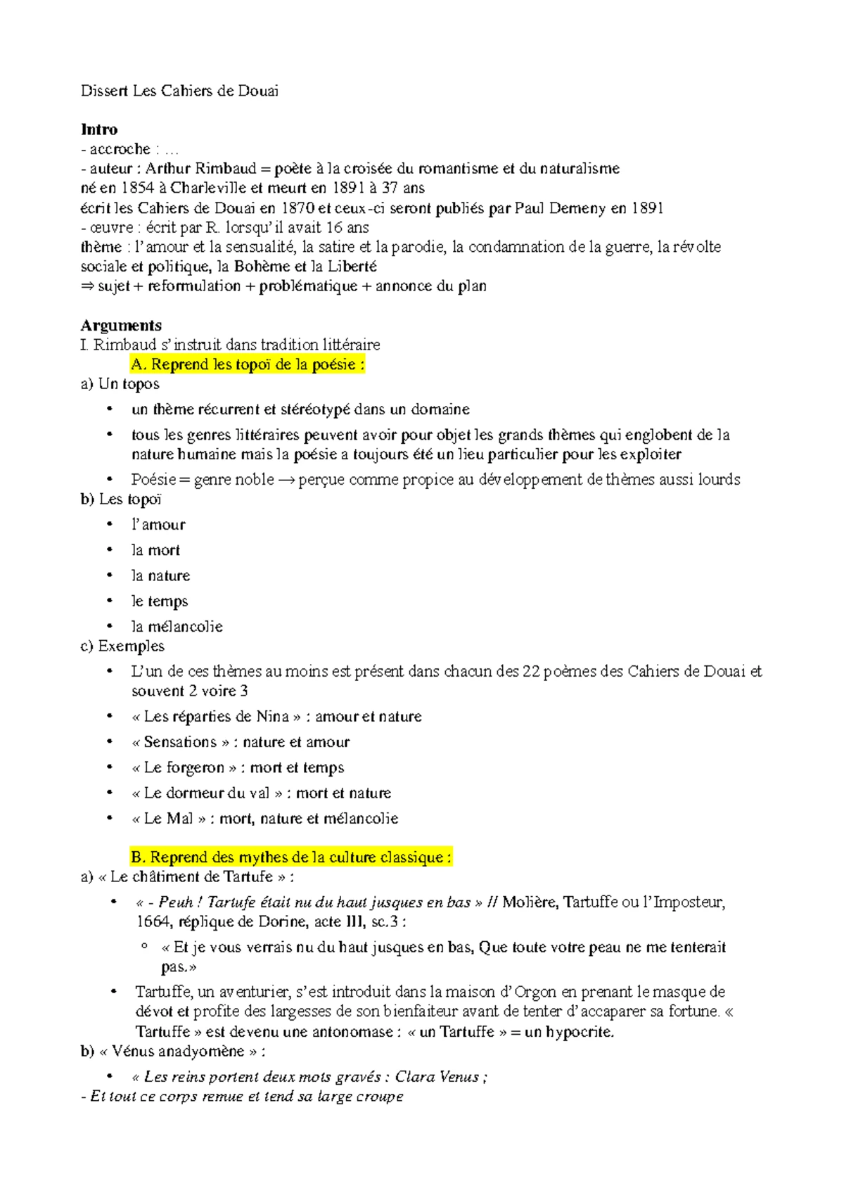 Résumé des poèmes des Cahiers de Douai : Arthur Rimbaud - Studocu