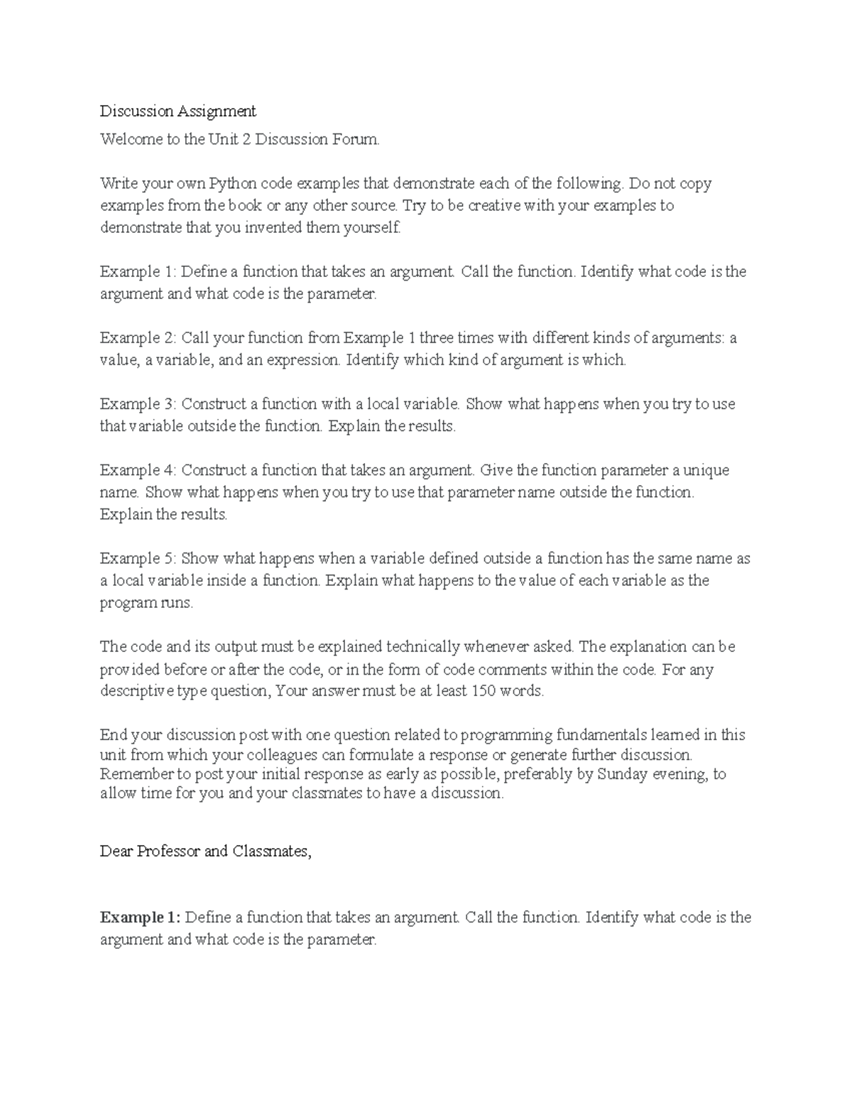 CS 1101 Discussion Forum: Unit 2 Python Code Examples and Analysis - Studocu