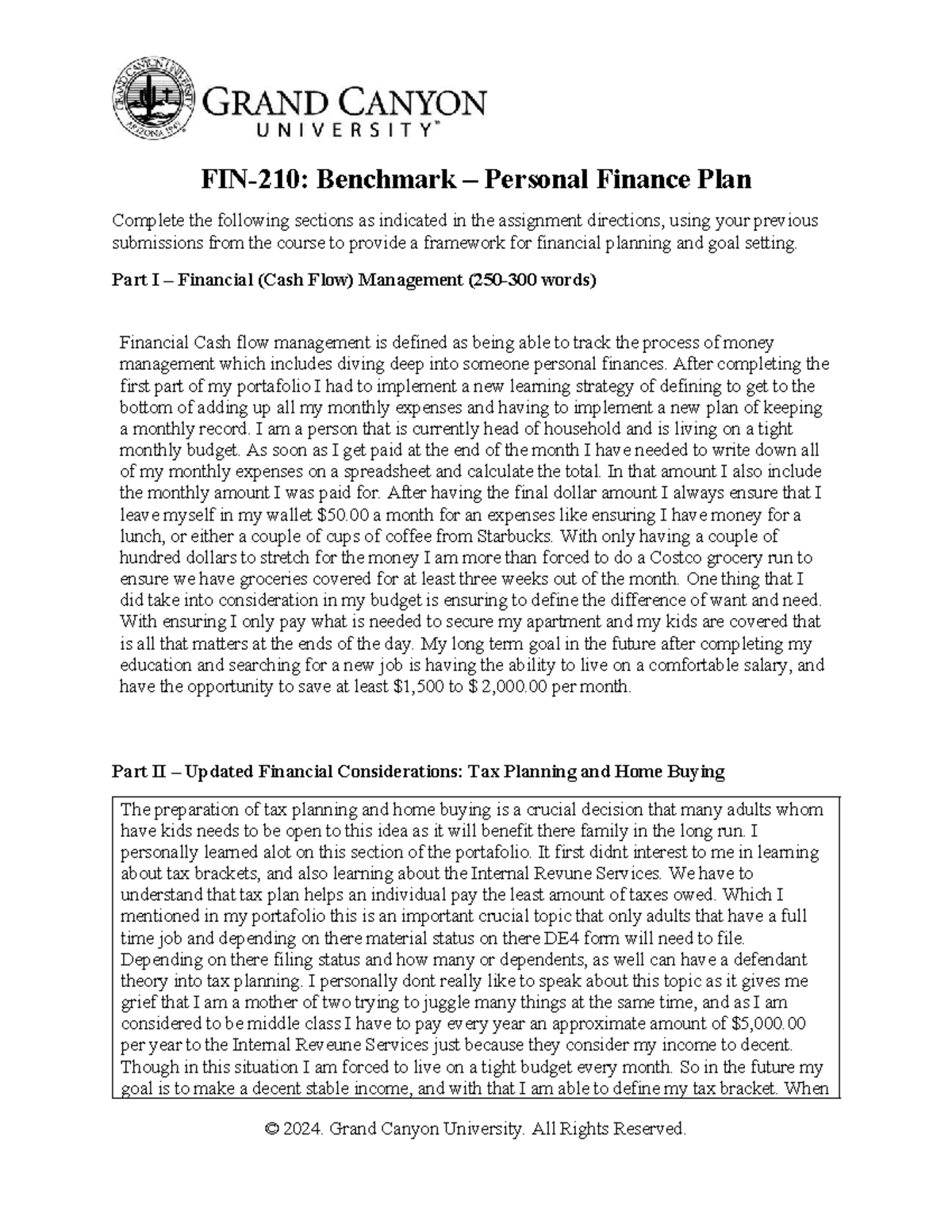 FIN-210-RS-T6-Personal Finance Plan: Strategies & Goals for Success ...