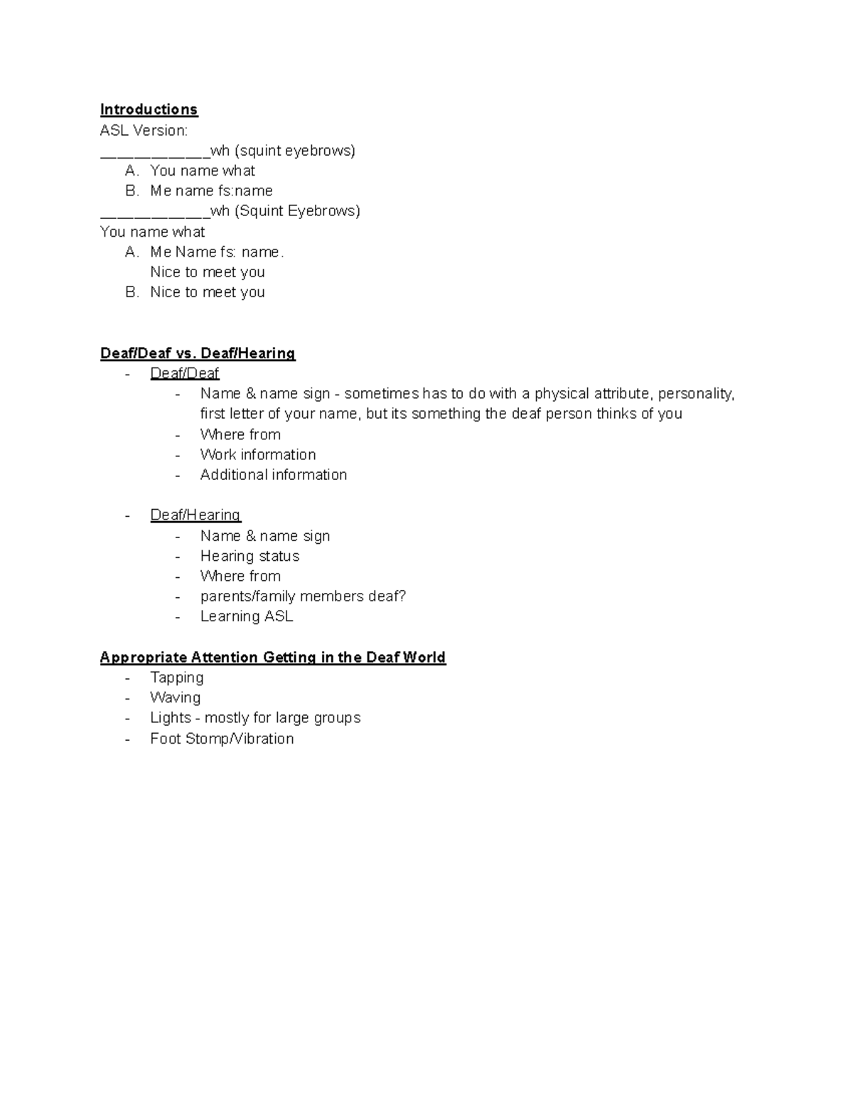 Signing Naturally ASL Unit 1 Vocabulary Guide - Studocu