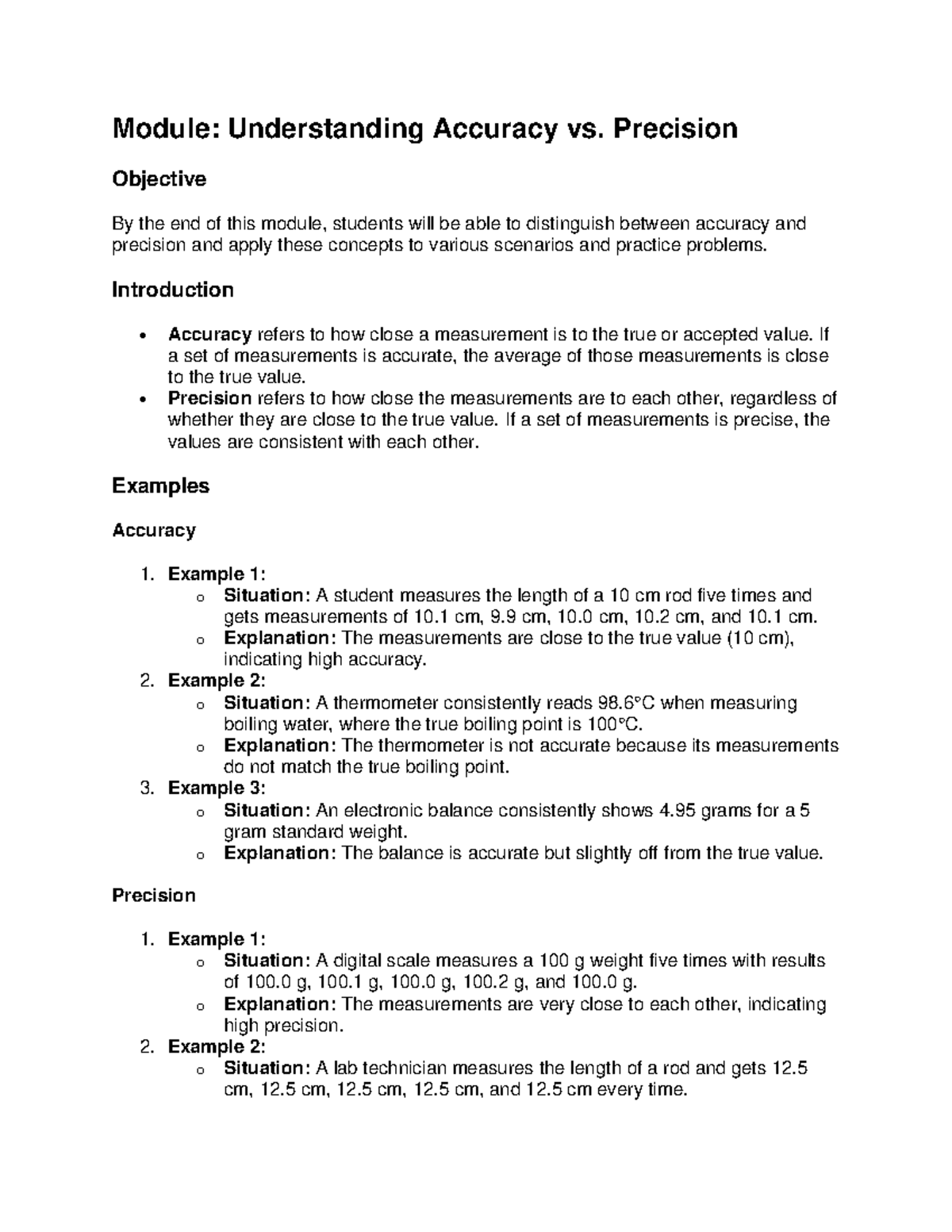 Module 2: Accuracy vs. Precision in General Physics Concepts - Studocu