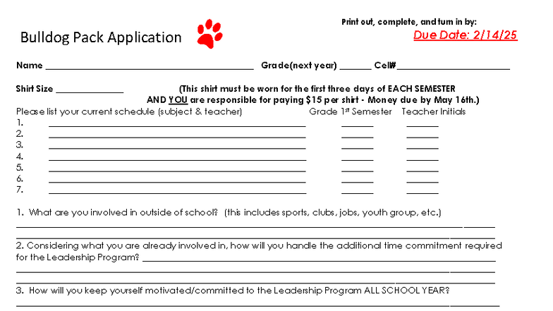 25-26 Bulldog Pack Leadership Program Application Instructions - Studocu