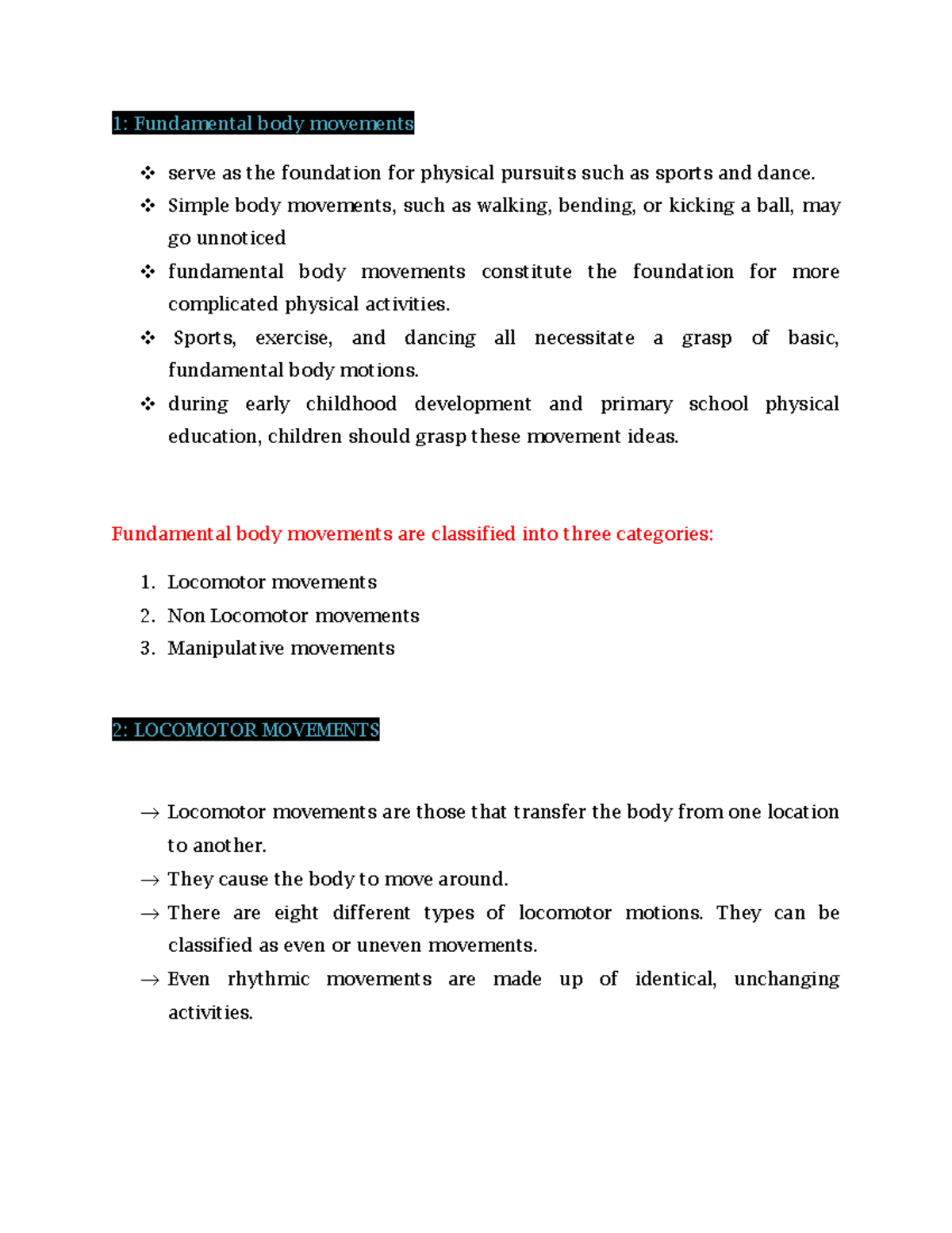 PE body movements - 1: Fundamental body movements serve as the ...