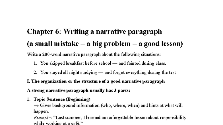 Chapter 6: Crafting Narrative Paragraphs - Lessons from Mistakes - Studocu