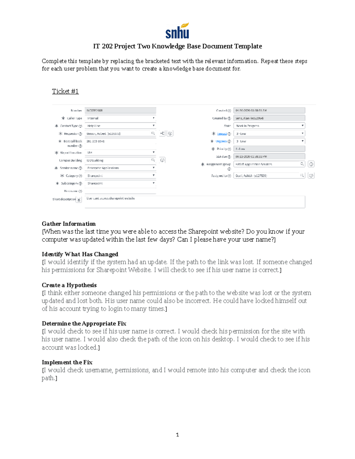 IT 202 Final Project Two: Knowledge Base Documentation Guide - Studocu