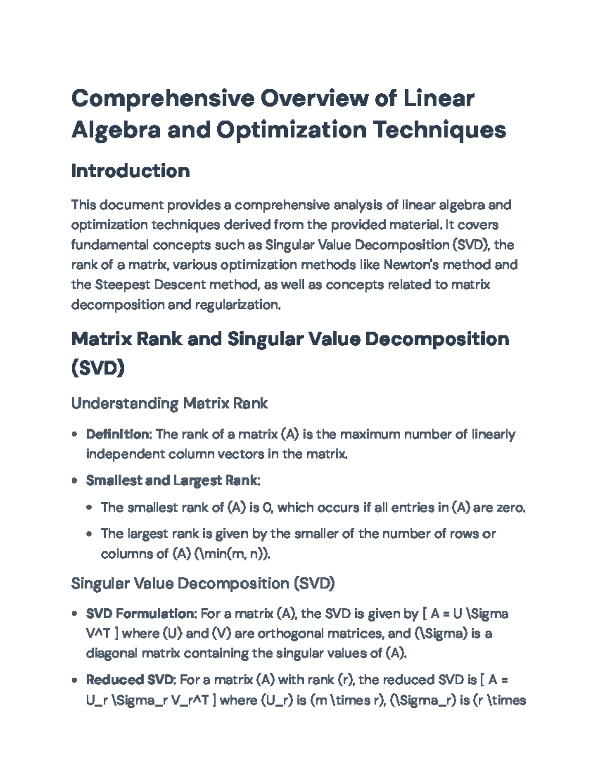 Comprehensive Overview of Linear Algebra and Optimization Techniques ...