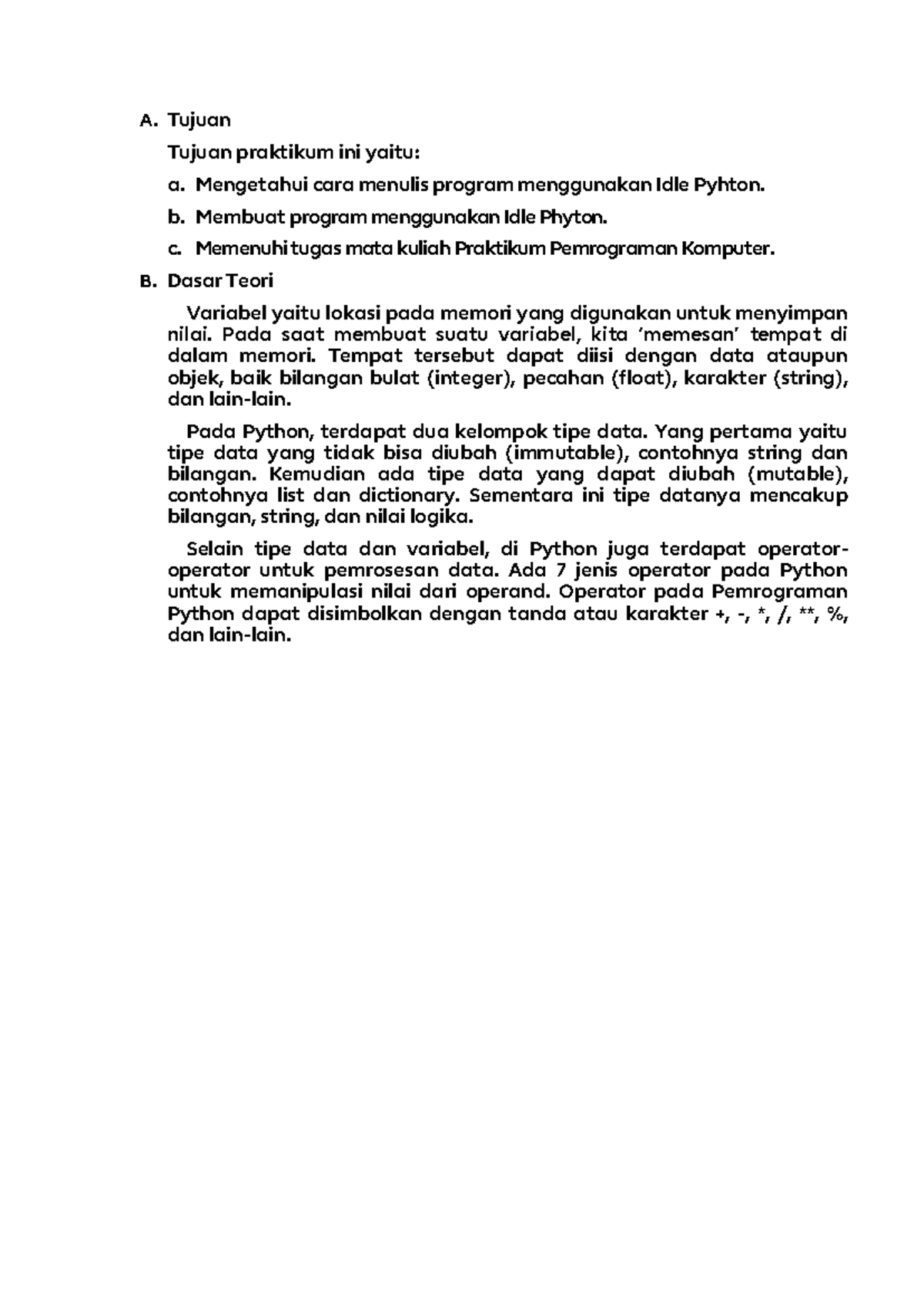 2 Laporan Praktikum Variabel Tipe Data Operator Dan Fungsi Input