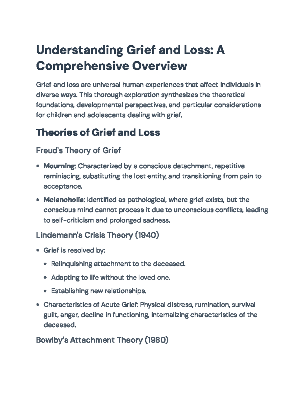 Understanding Grief & Loss: Theories & Child Impact (Course Code) - Studocu
