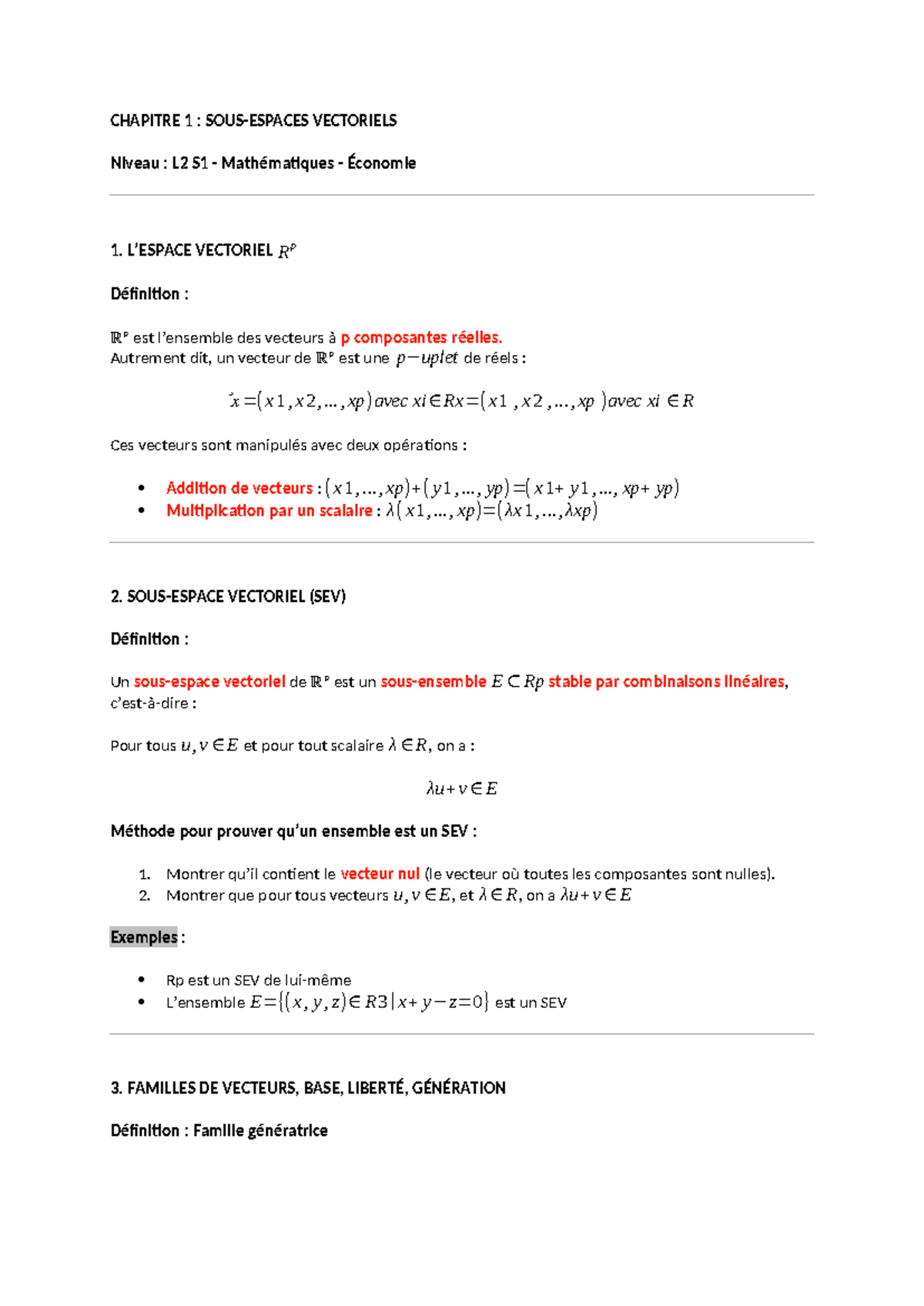 Chapitre 1 : Vecteurs et Espaces Vectoriels - L2 S1 Mathématiques - Studocu