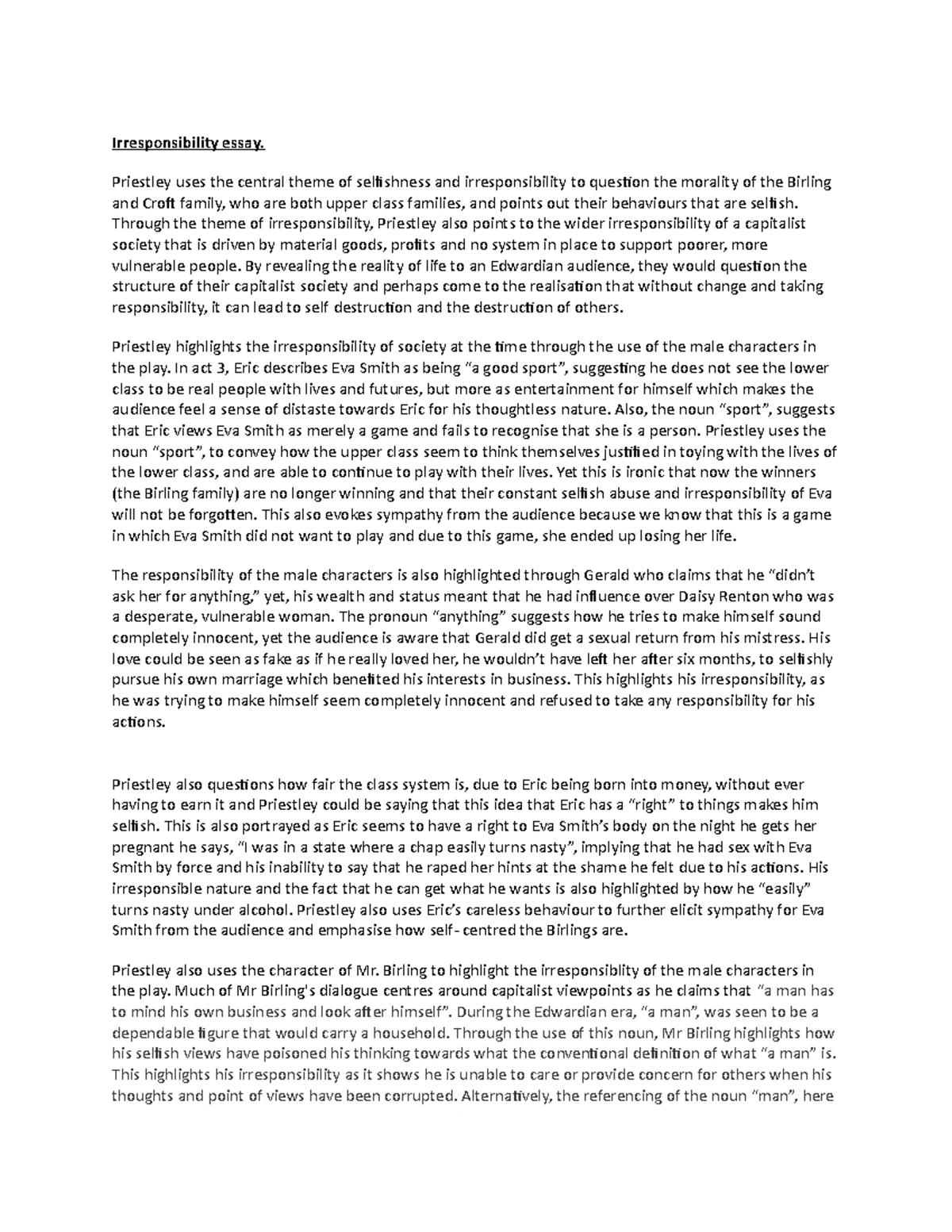 Older vs younger generation essay - Priestley’s enigmatic morality play ...