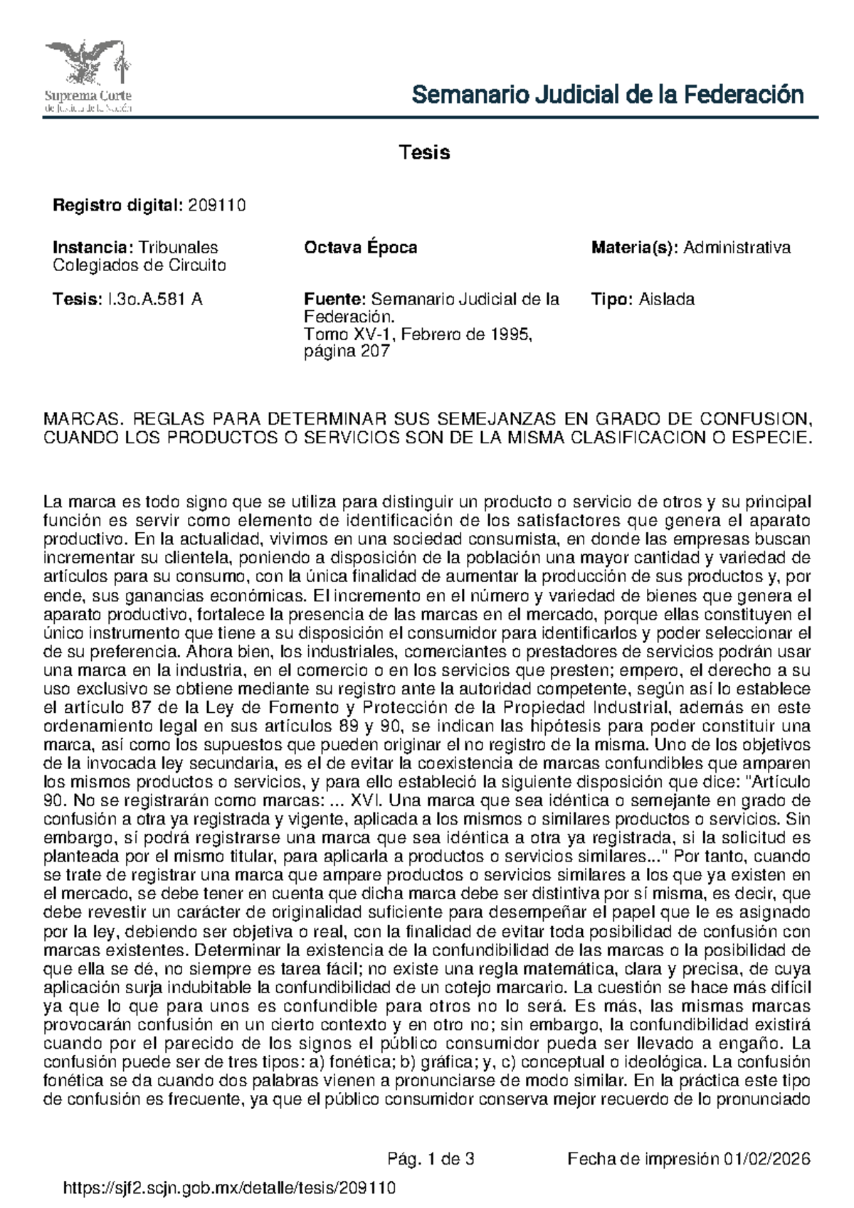 Tesis 209110: Reglas para Determinar Semejanzas de Marcas en Confusión ...