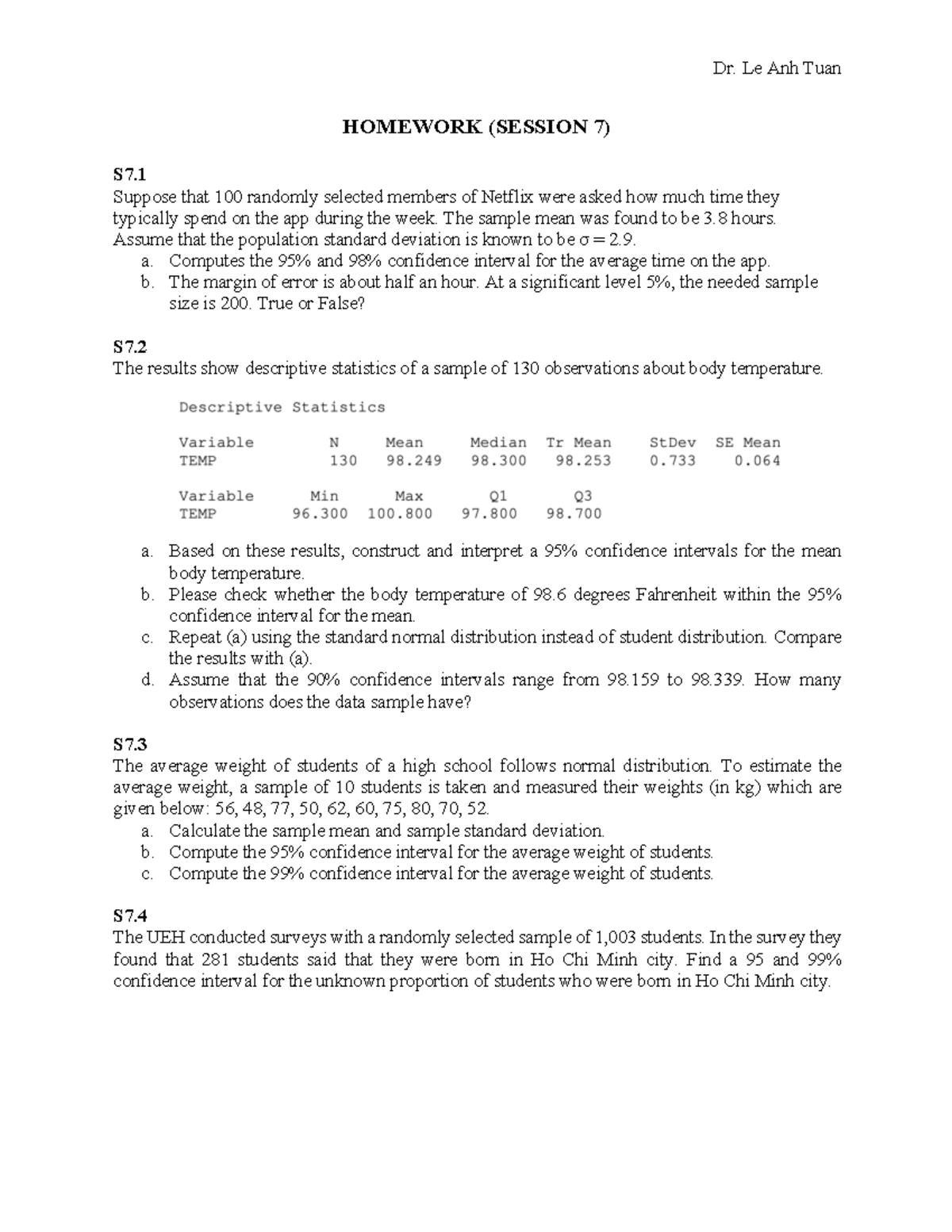 HW Ses7 - practice this - Dr. Le Anh Tuan HOMEWORK (SESSION 7) S7 ...