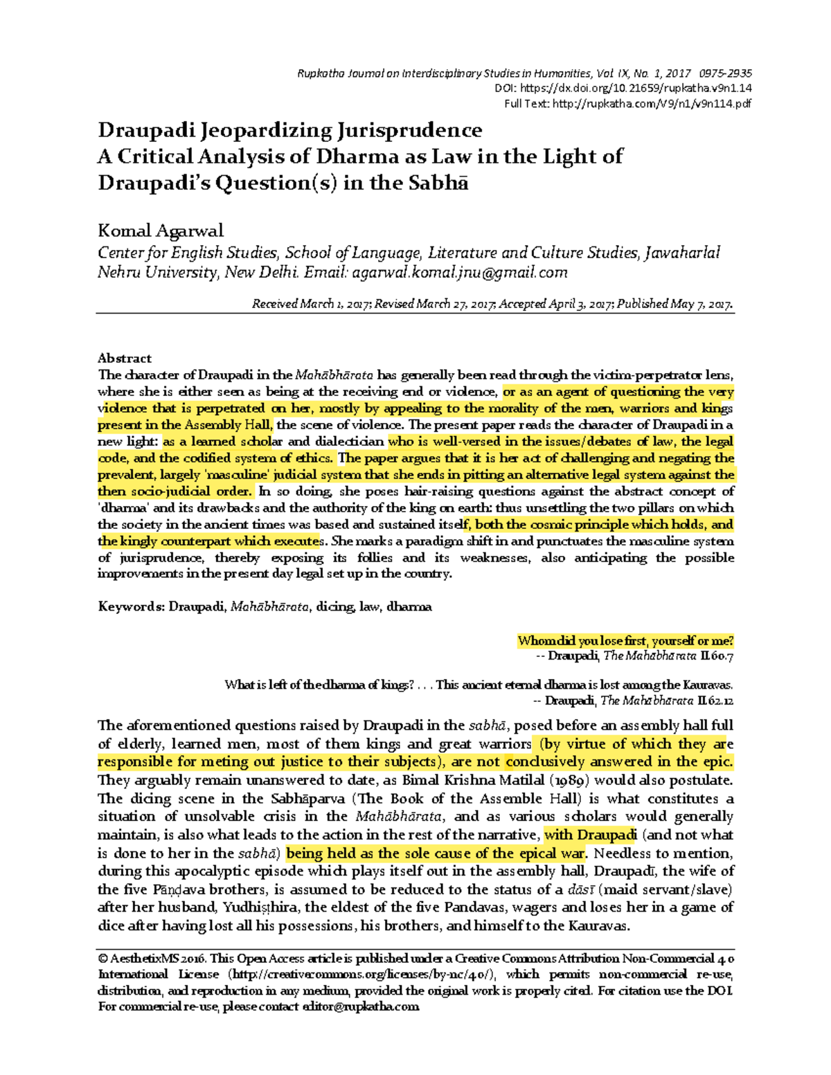 Draupadi and the Question of Dharma: A Critical Analysis (ENG 101 ...