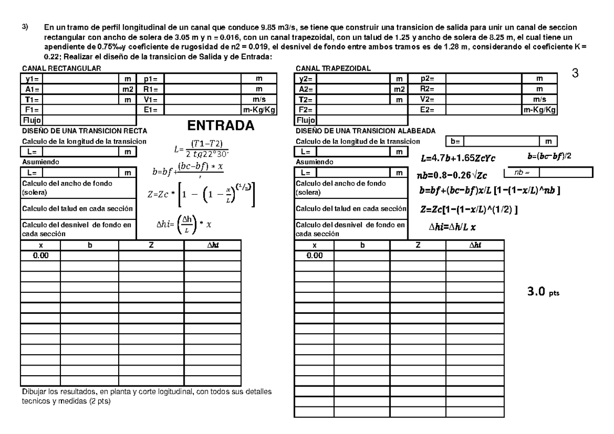 P3 Diseño de Transición Entrada - 3) CANAL RECTANGULAR CANAL ...