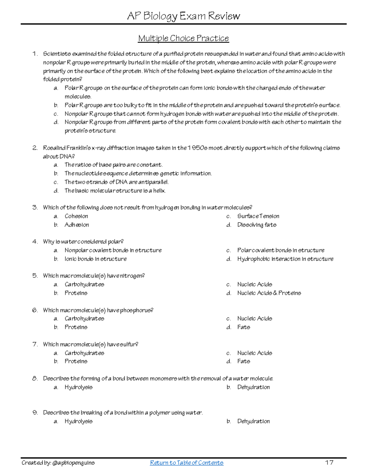 AP Biology (APBIO) Exam Review: Multiple Choice Practice 1 - Studocu