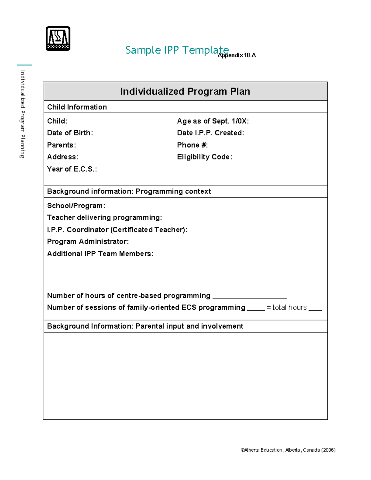 IPP Template & Guidelines for Individualized Program Planning (10a ...