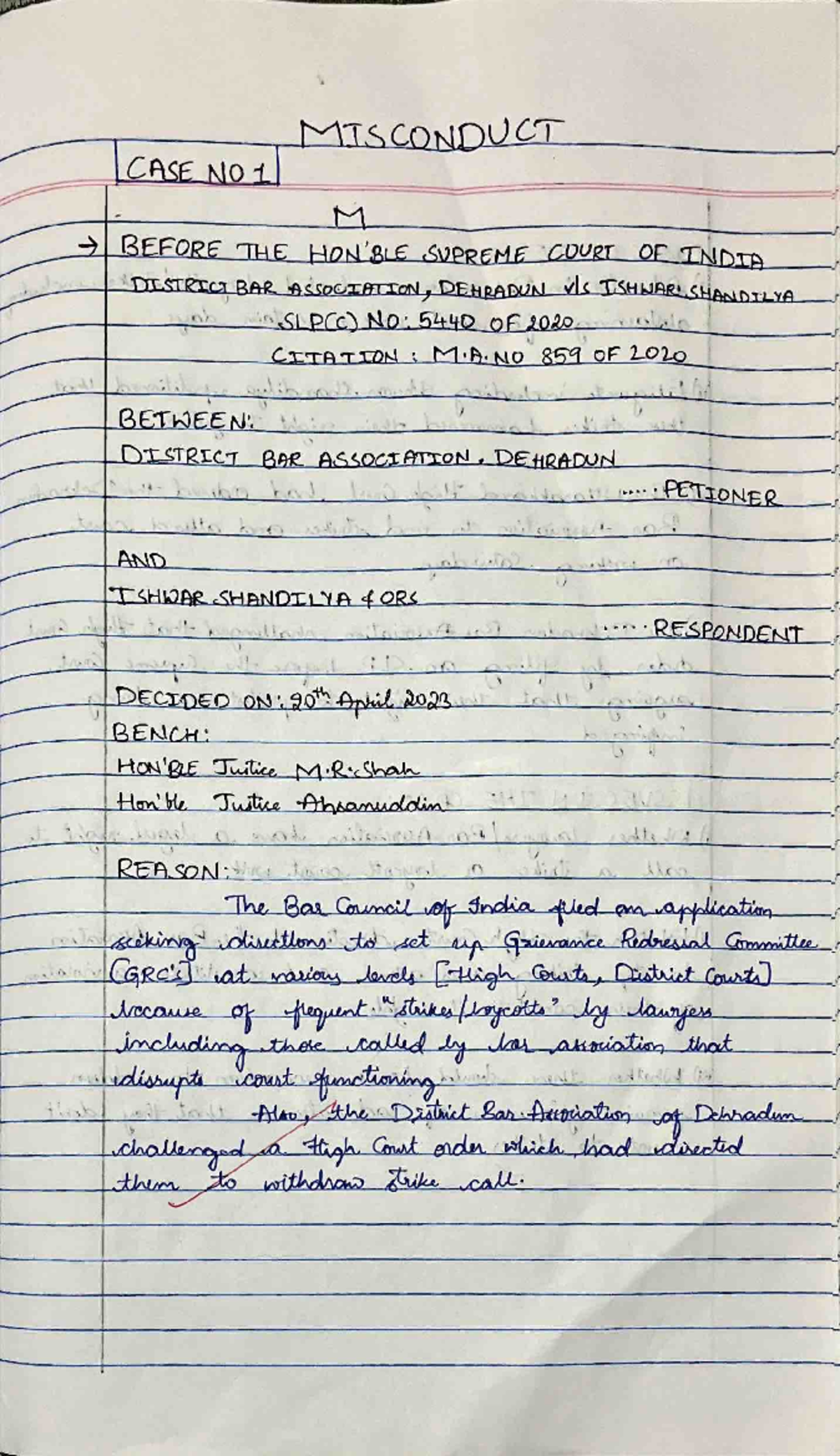 Misconduct Cases Overview - Supreme Court of India Notes - Studocu
