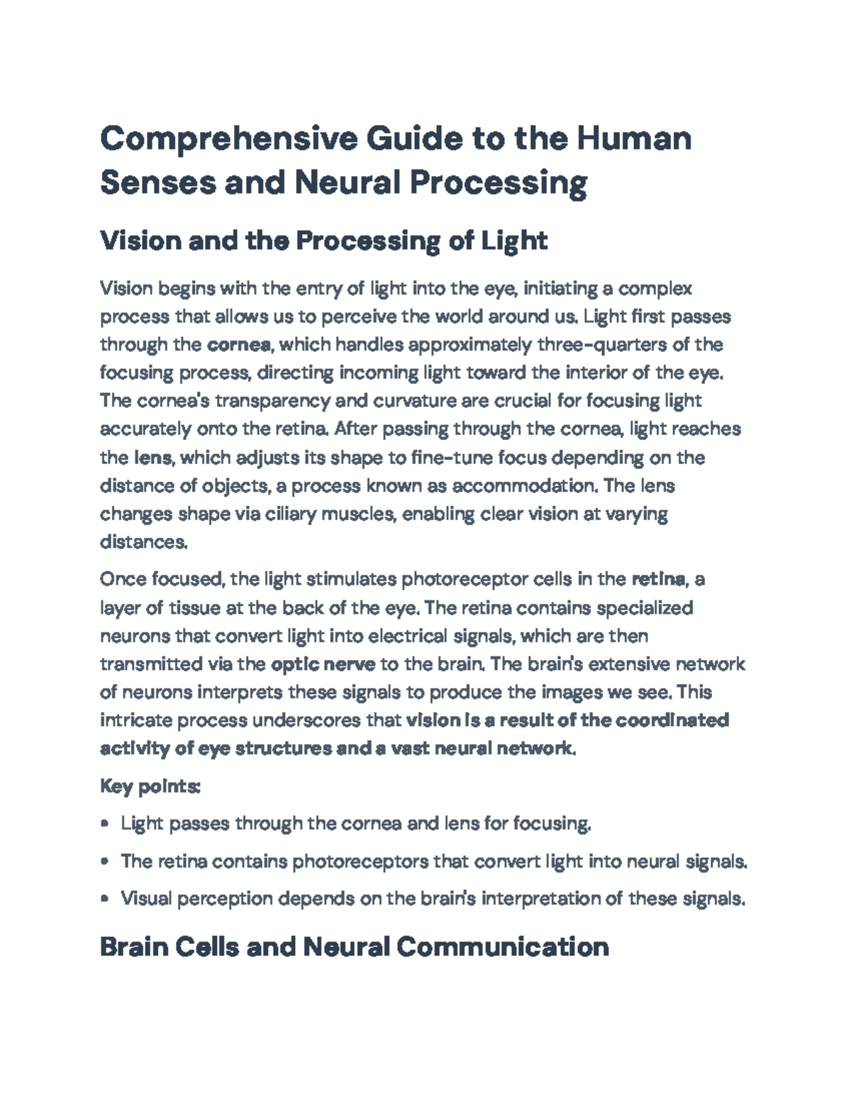 Comprehensive Guide to Human Senses & Neural Processing (PSY 101) - Studocu