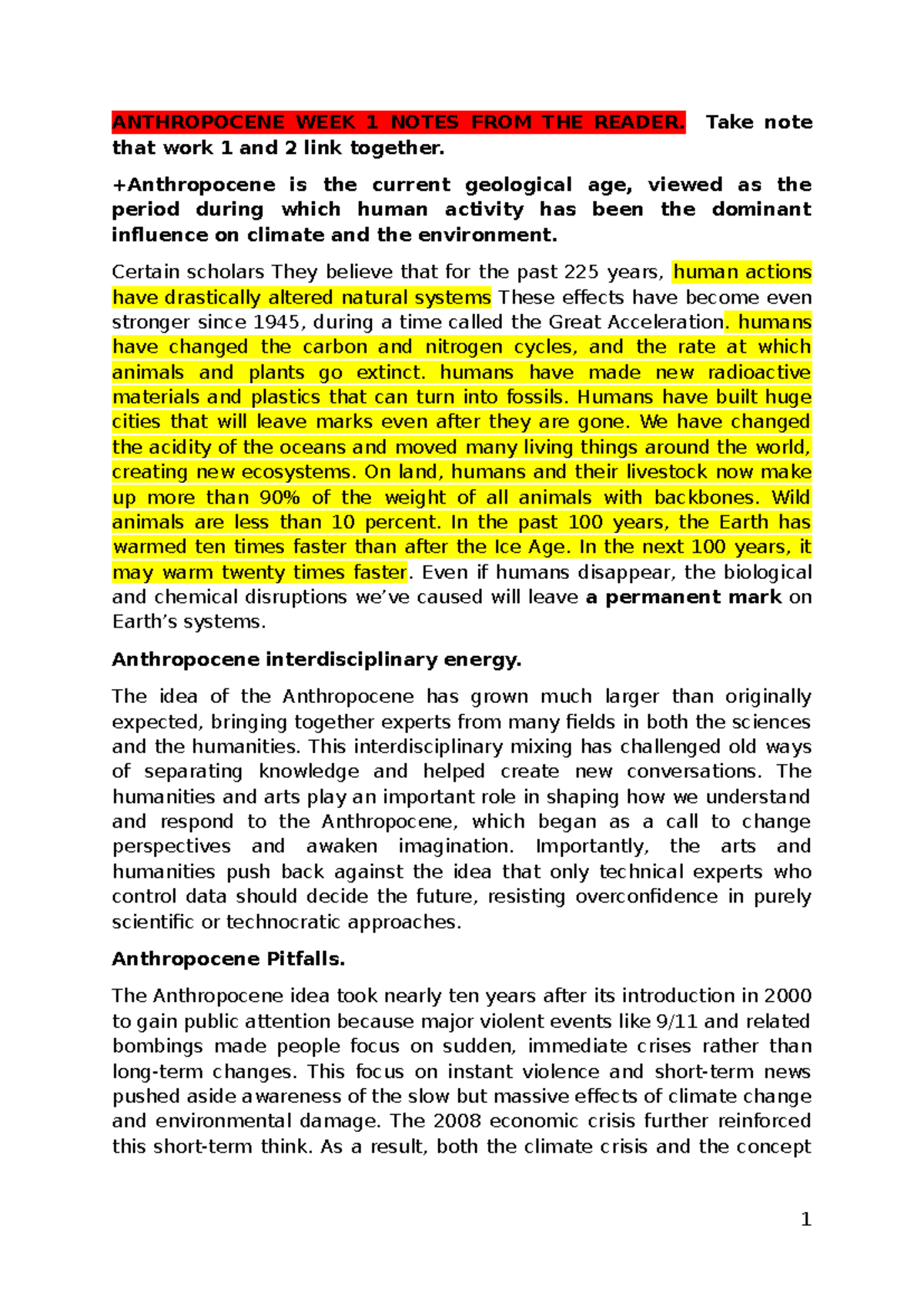History 318 Final Exam Notes: Understanding the Anthropocene - Studocu