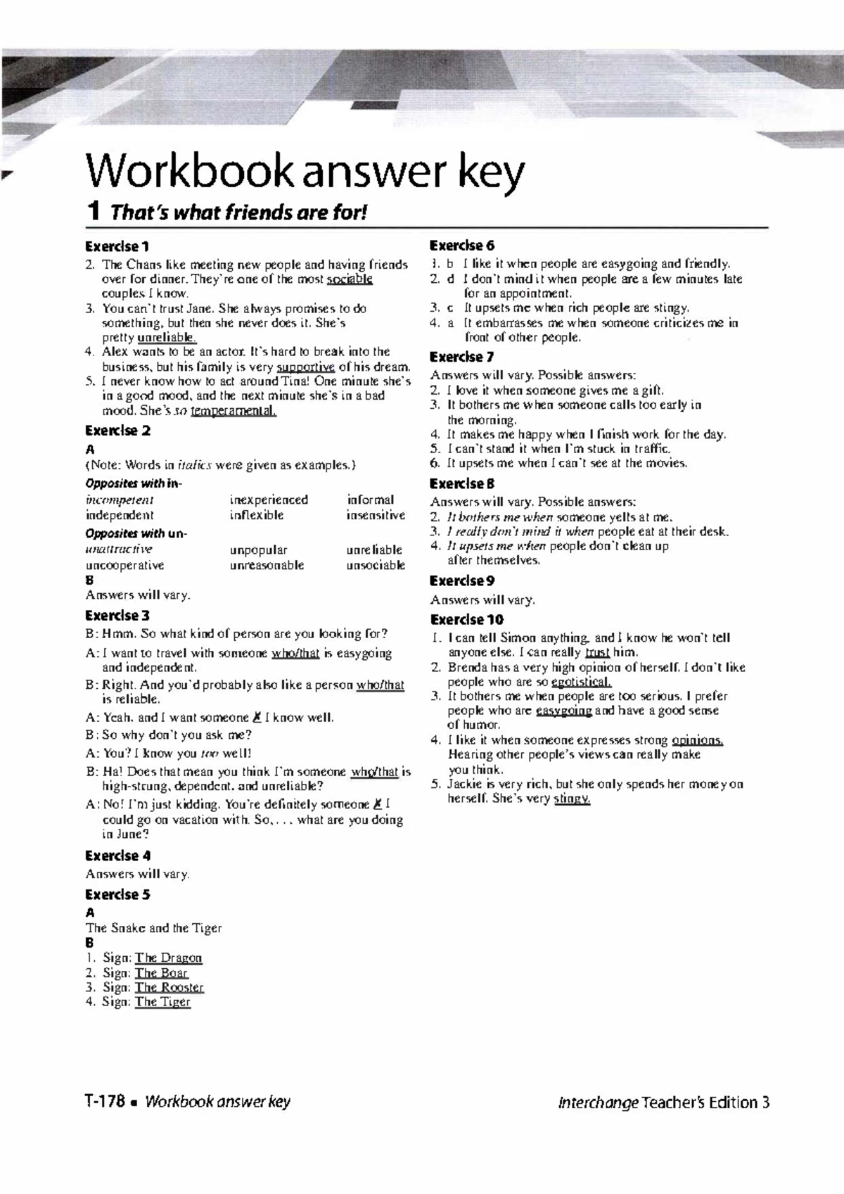 Workbook 3 Interchange - Workbook answer key 1 That's what friends are ...