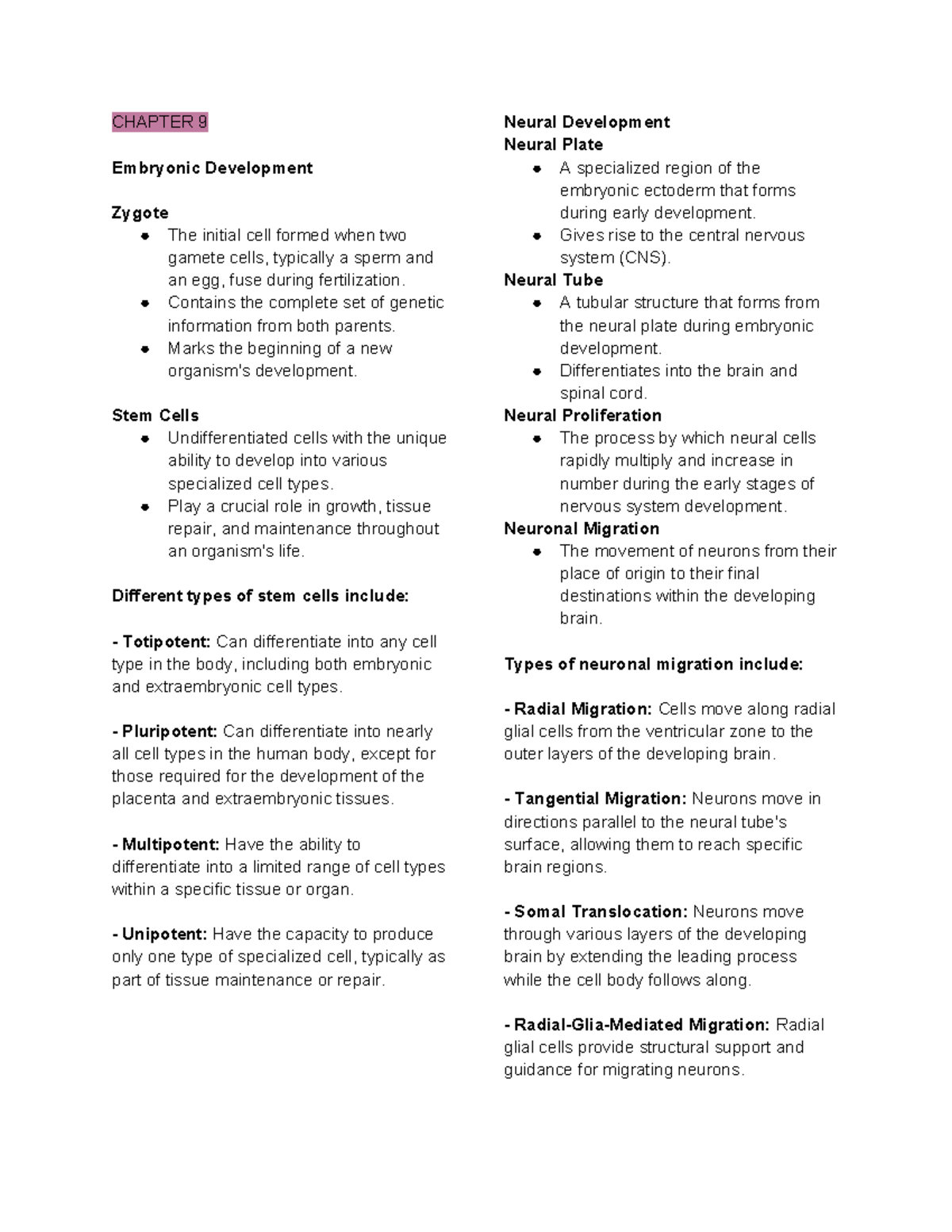 Biopsychology: Chapters 9-12 Overview on Development & Memory - Studocu