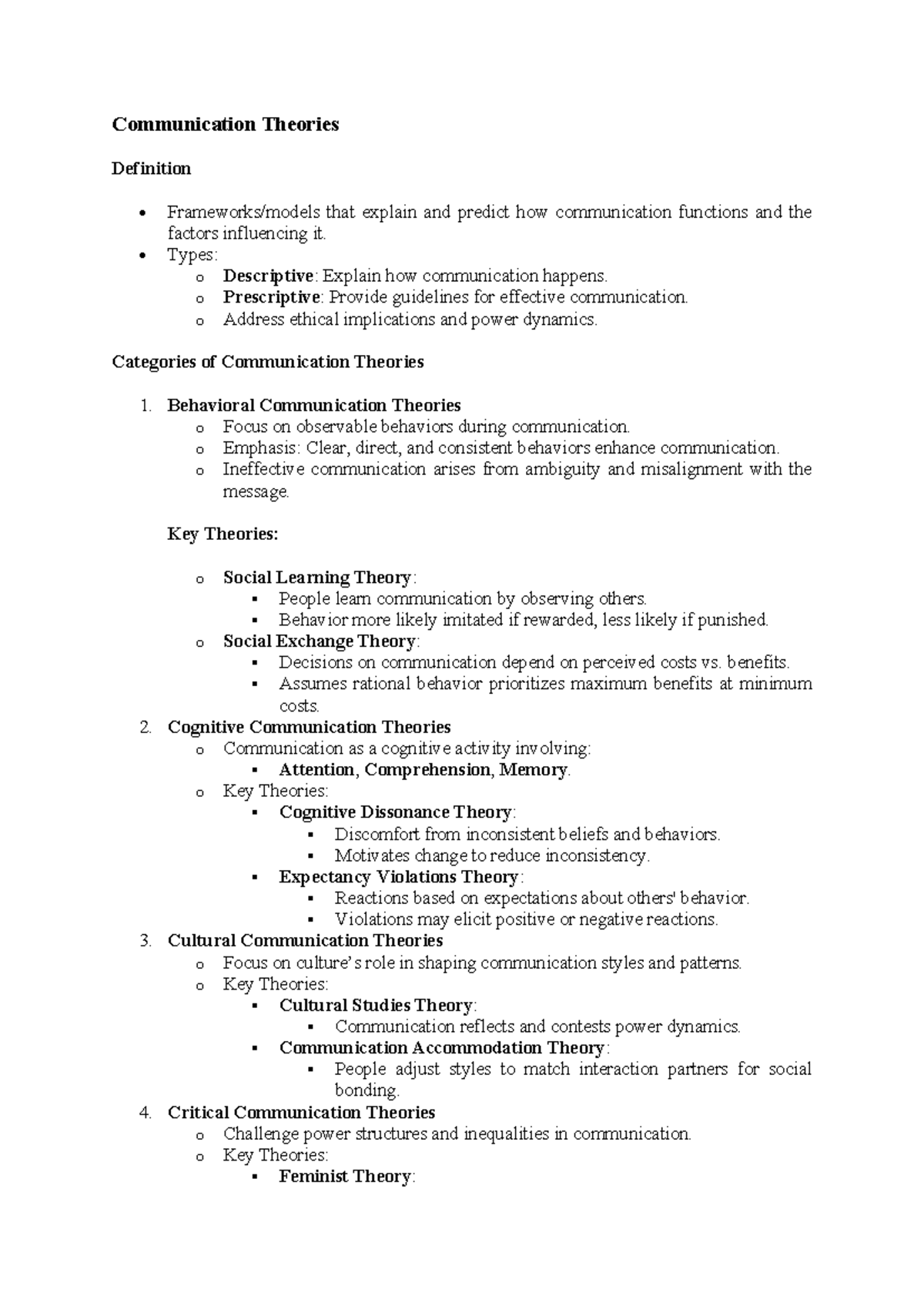 Notes on Communication Theories: Definitions, Types, and Barriers - Studocu